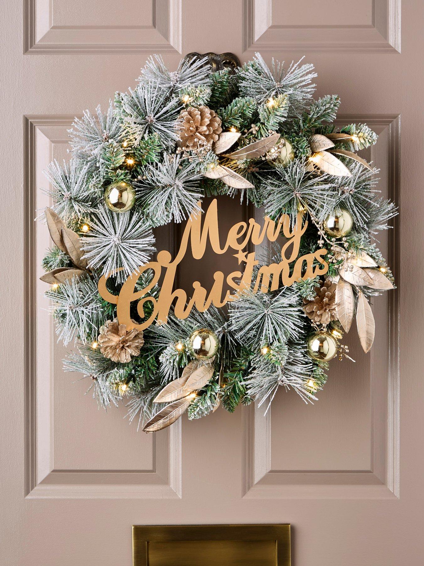 Very Home 60 cm Pre Lit Merry Christmas Wreath | Littlewoods