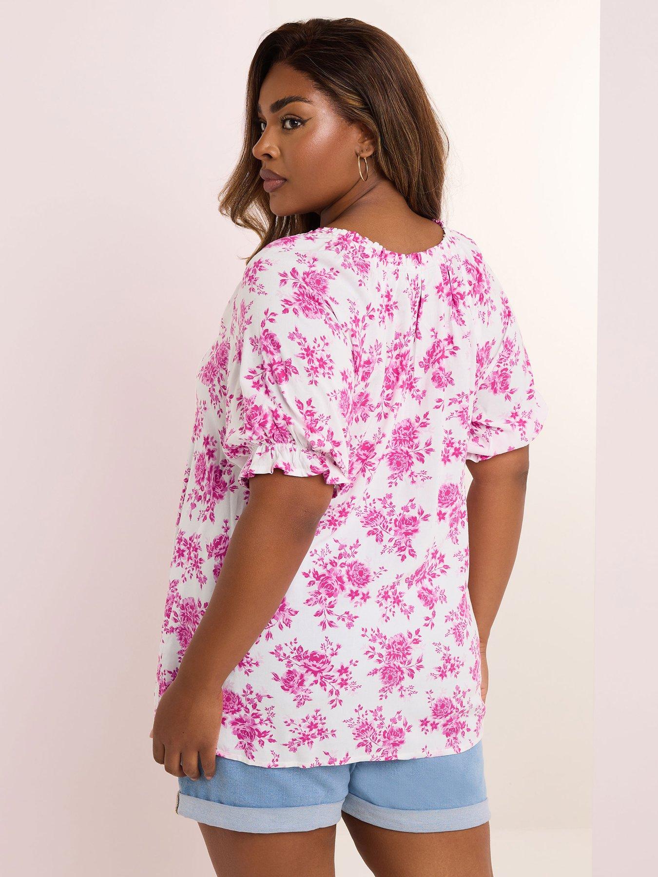 Yours Curve Notch Neck Blouse - Pink | Littlewoods