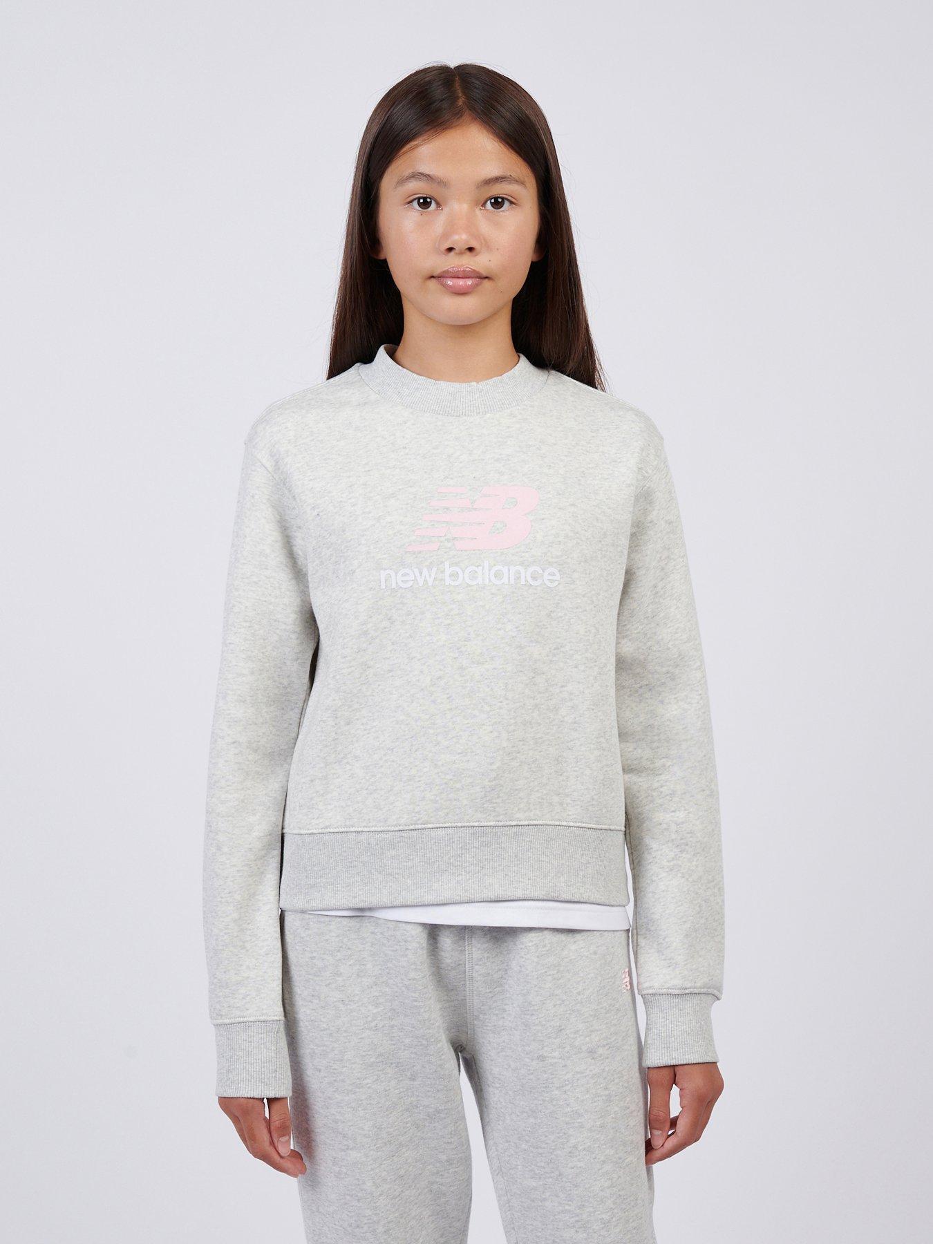 New Balance Junior Girls Stacked Logo Crew - Grey | Littlewoods