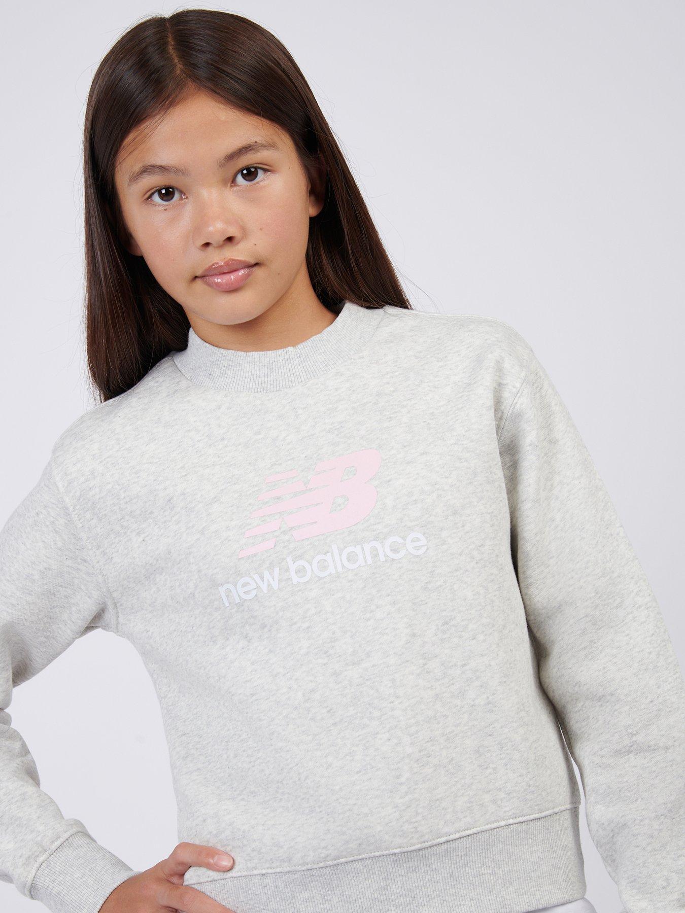 New Balance Junior Girls Stacked Logo Crew - Grey | Littlewoods