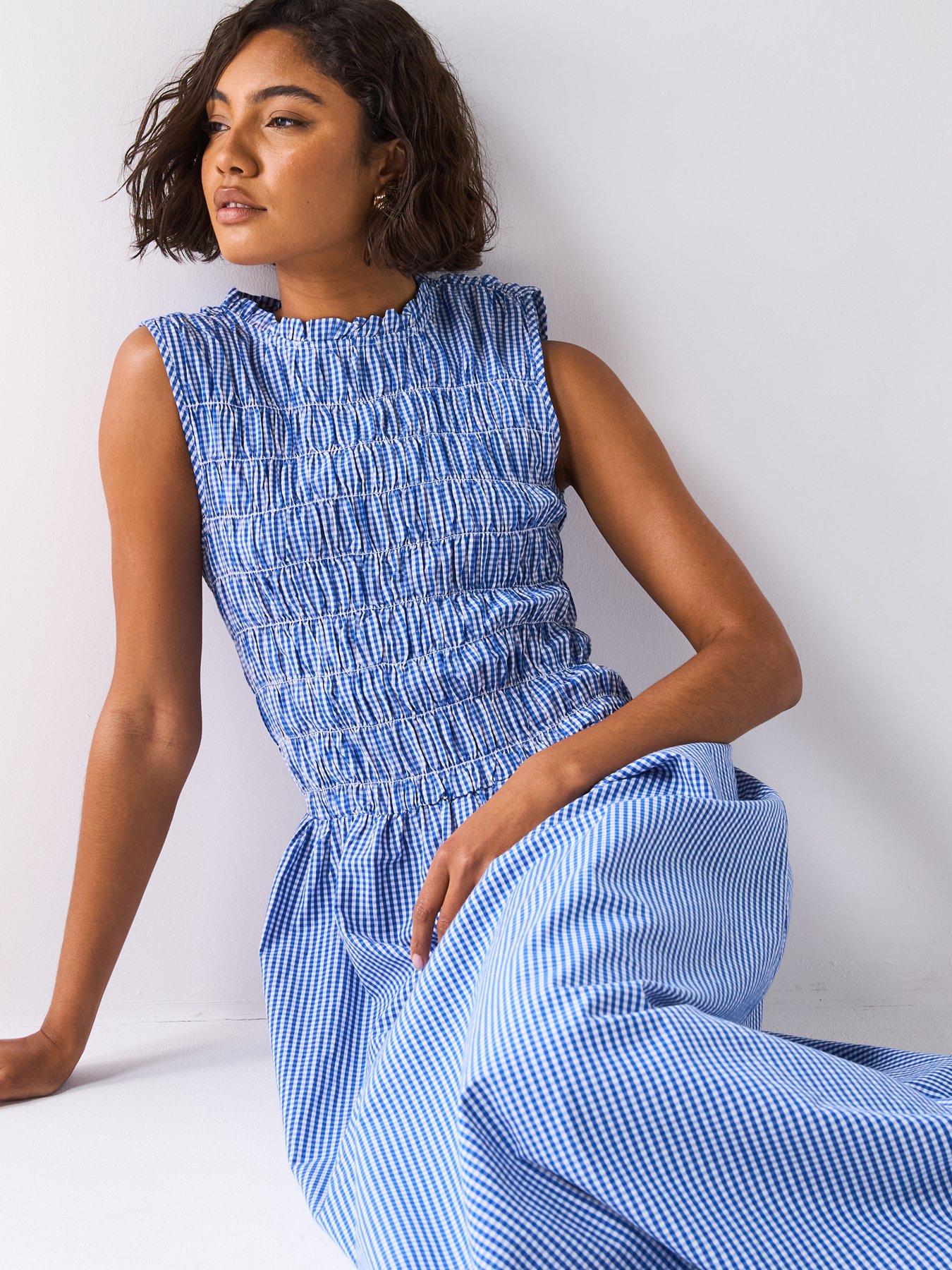 Only Tamari Smock Check Dress - Blue | Littlewoods