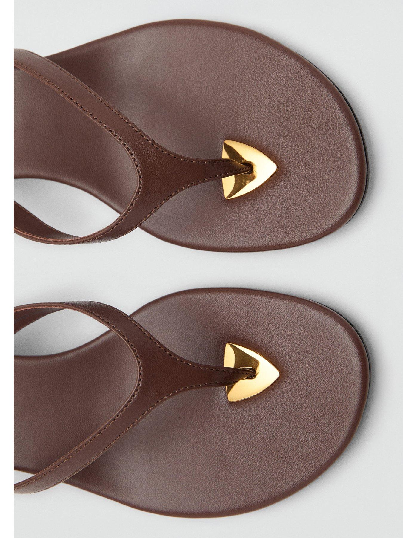 Mango Thong Toe Kitten Heel Sandals - Dark Brown | Littlewoods