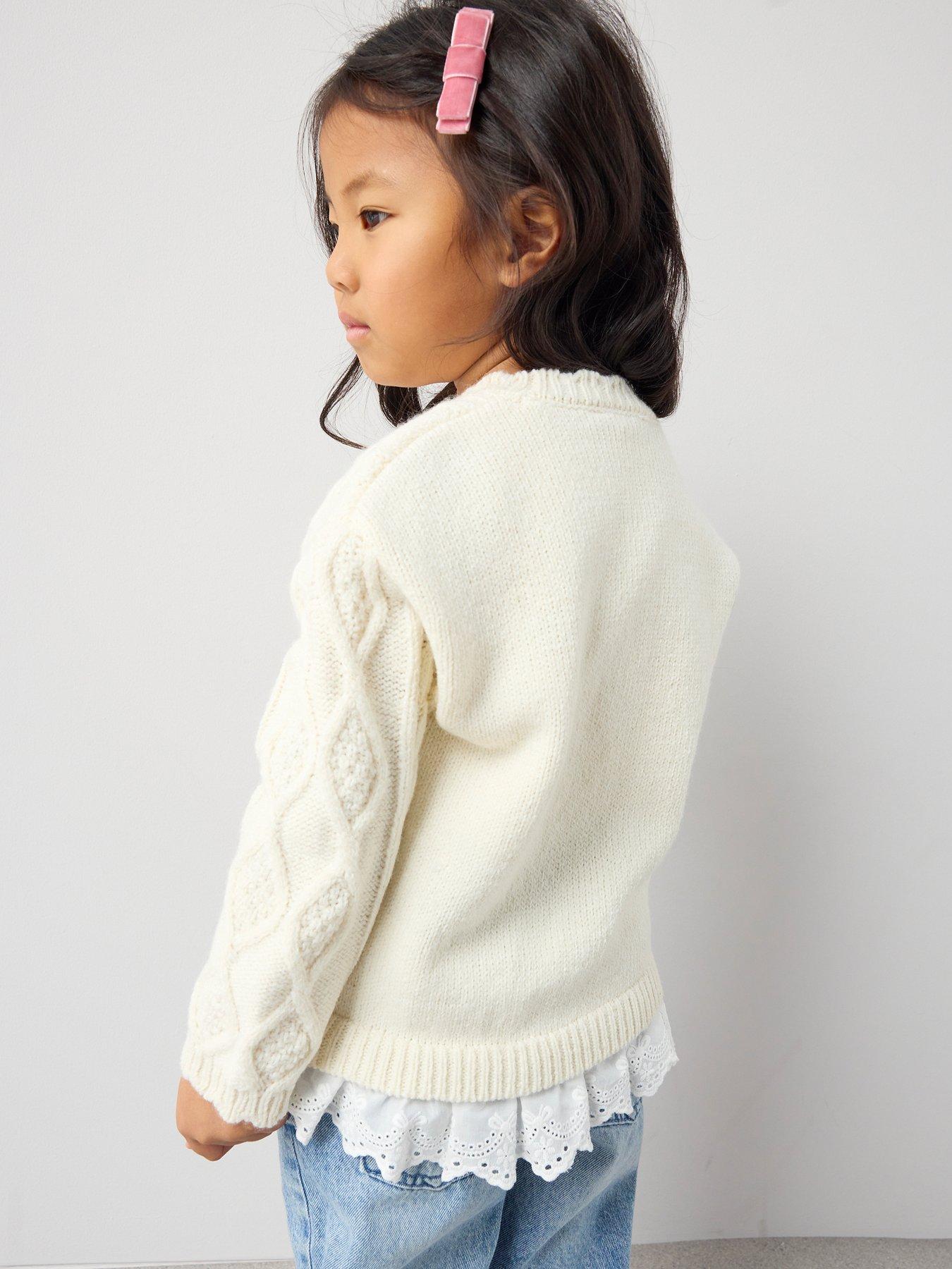 The Very Collection Girls Embroidered Floral Cable Knit Jumper With ...