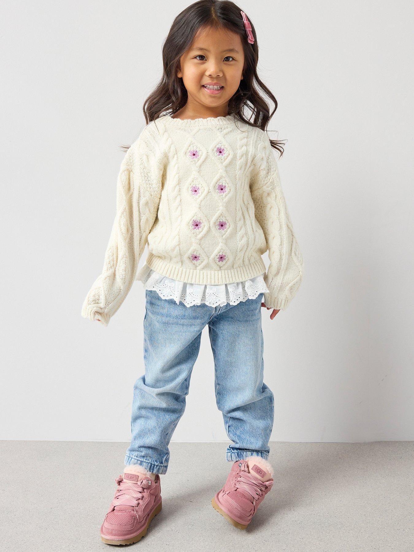 The Very Collection Girls Embroidered Floral Cable Knit Jumper With ...