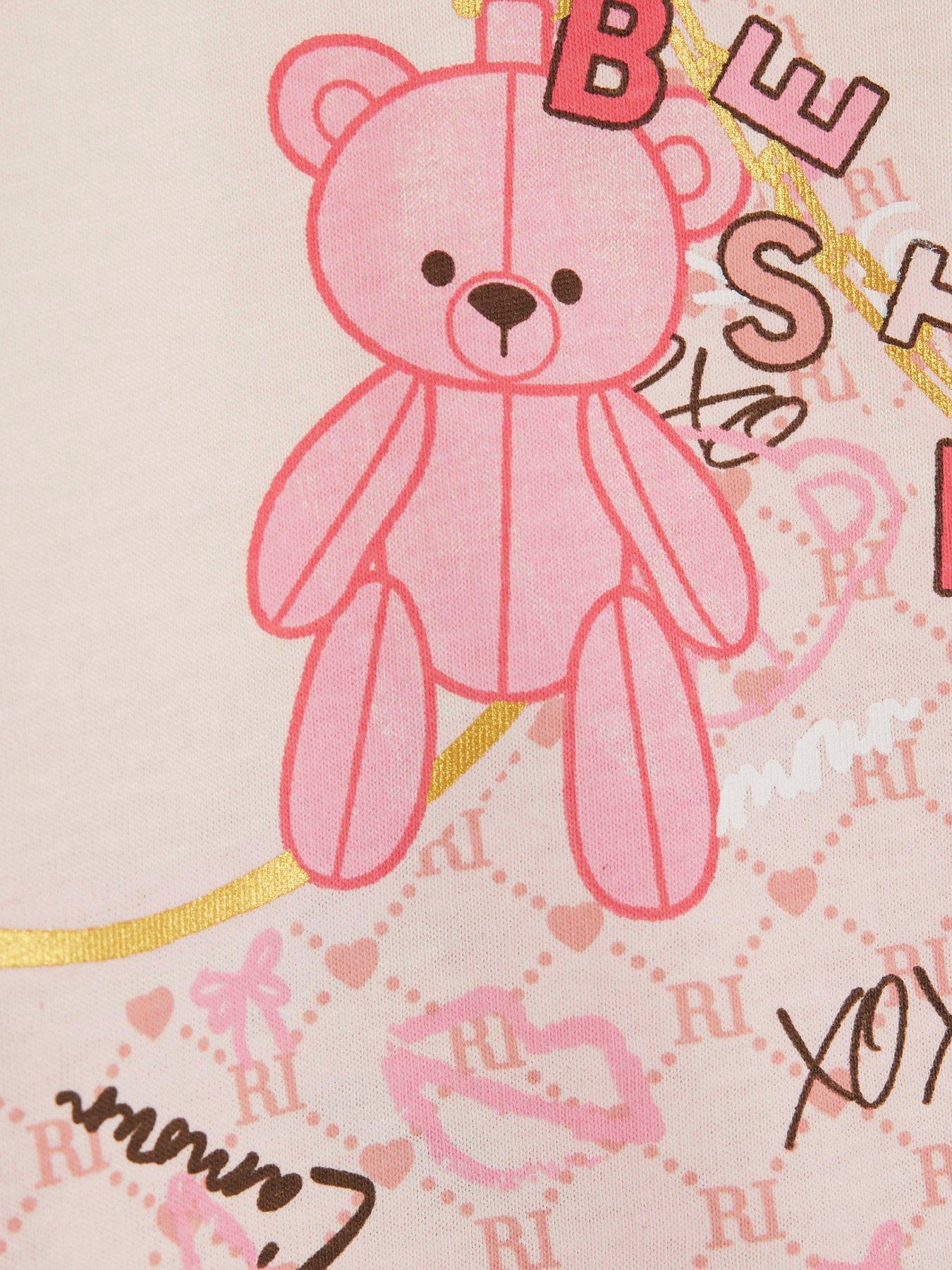 River Island Mini Girls Bear Ri Monogram T-Shirt Set - Pink | Littlewoods