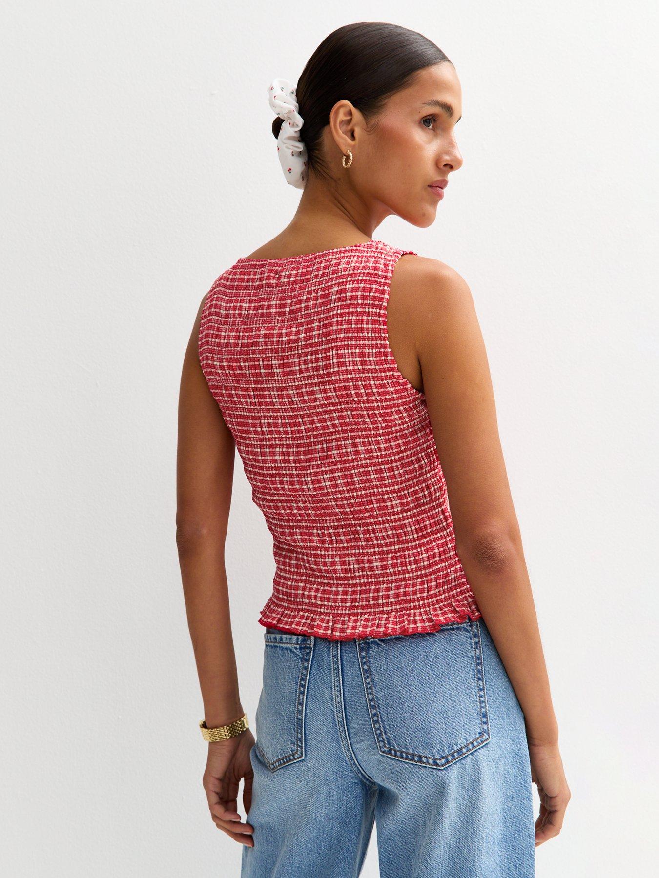New Look Red Check Print Shirred Texture Vest | Littlewoods