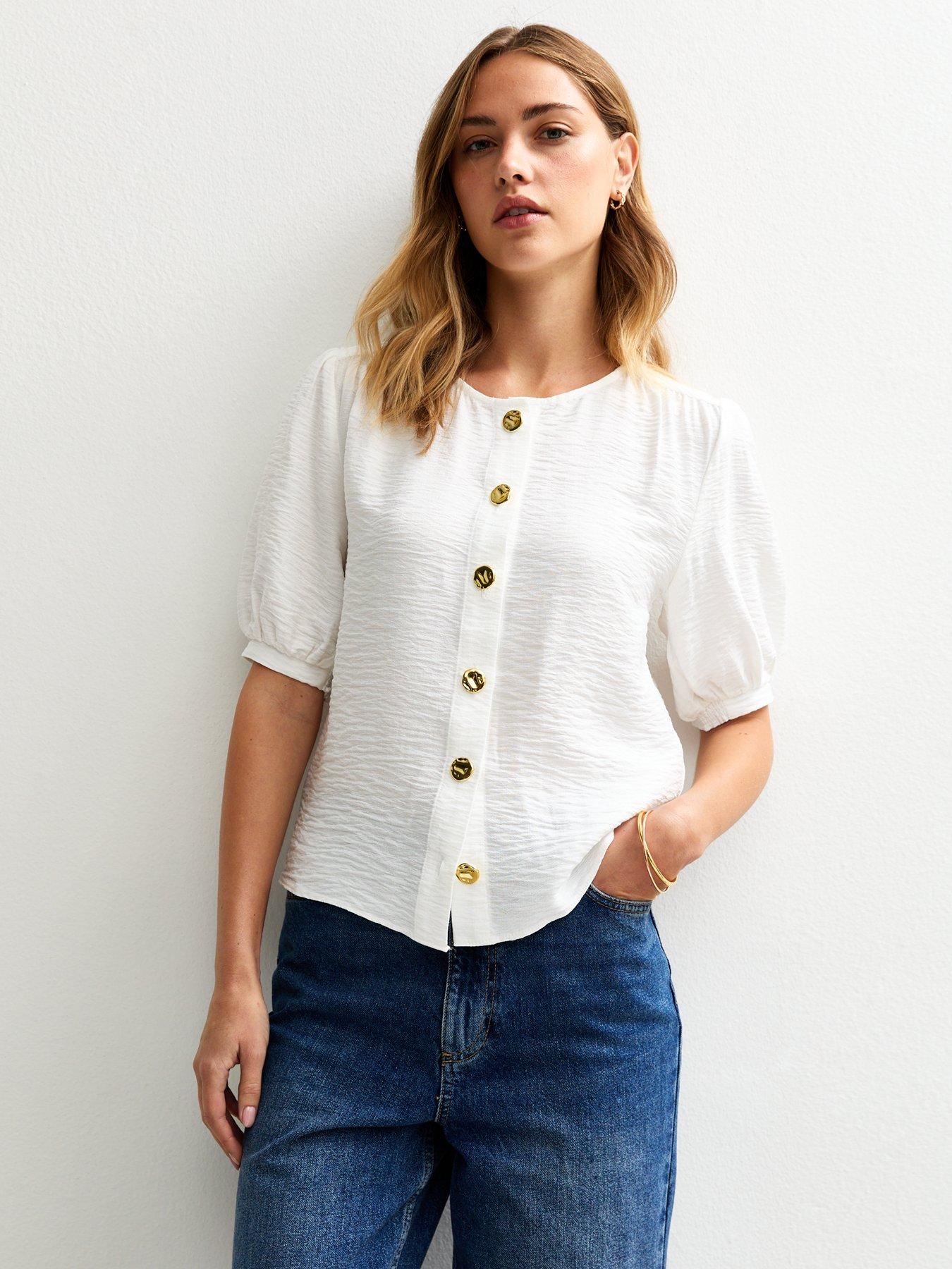 New Look White Crew Neck Button Through Top | Littlewoods