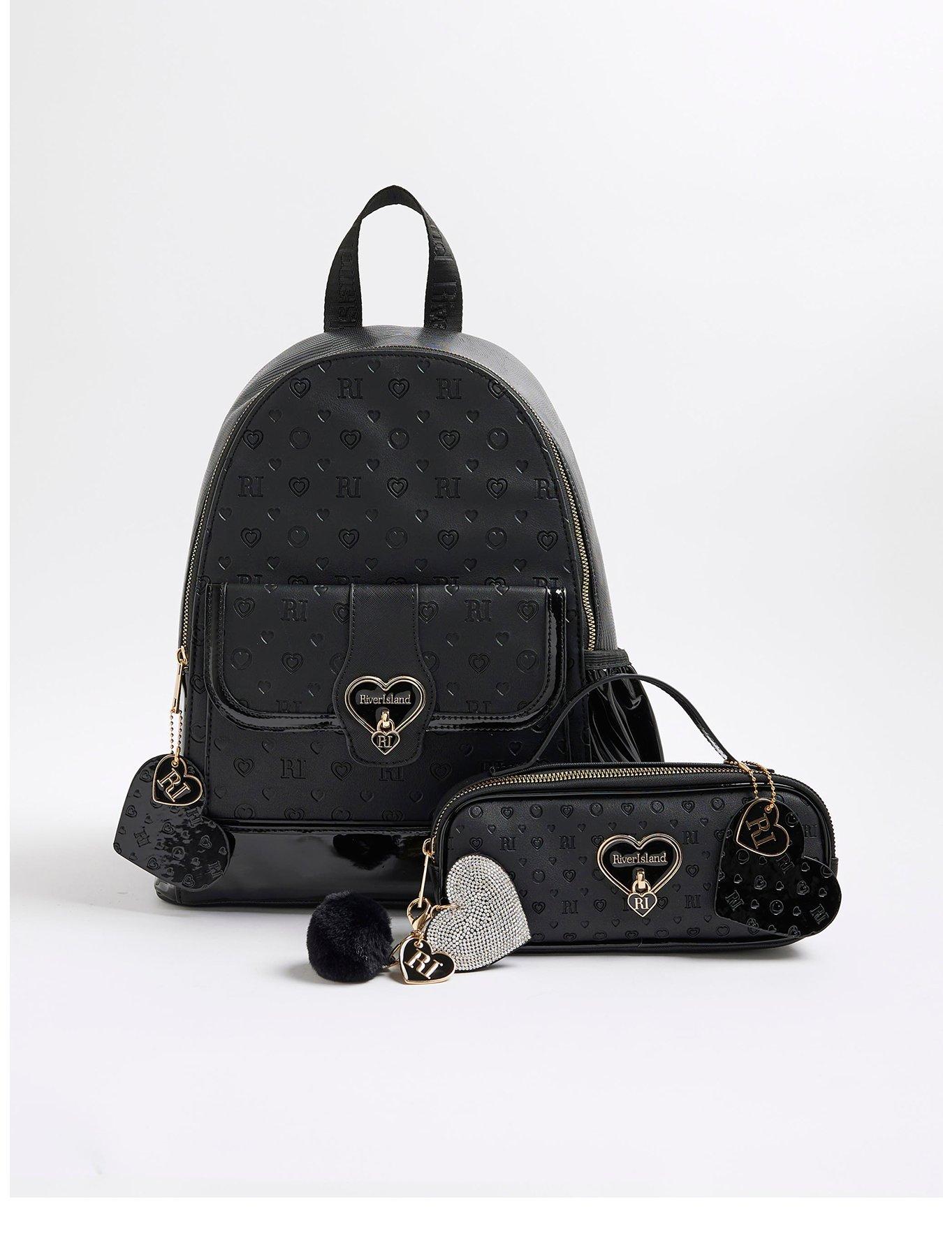 River Island Older Girls Heart Lock Backpack Bundle - Black | Littlewoods