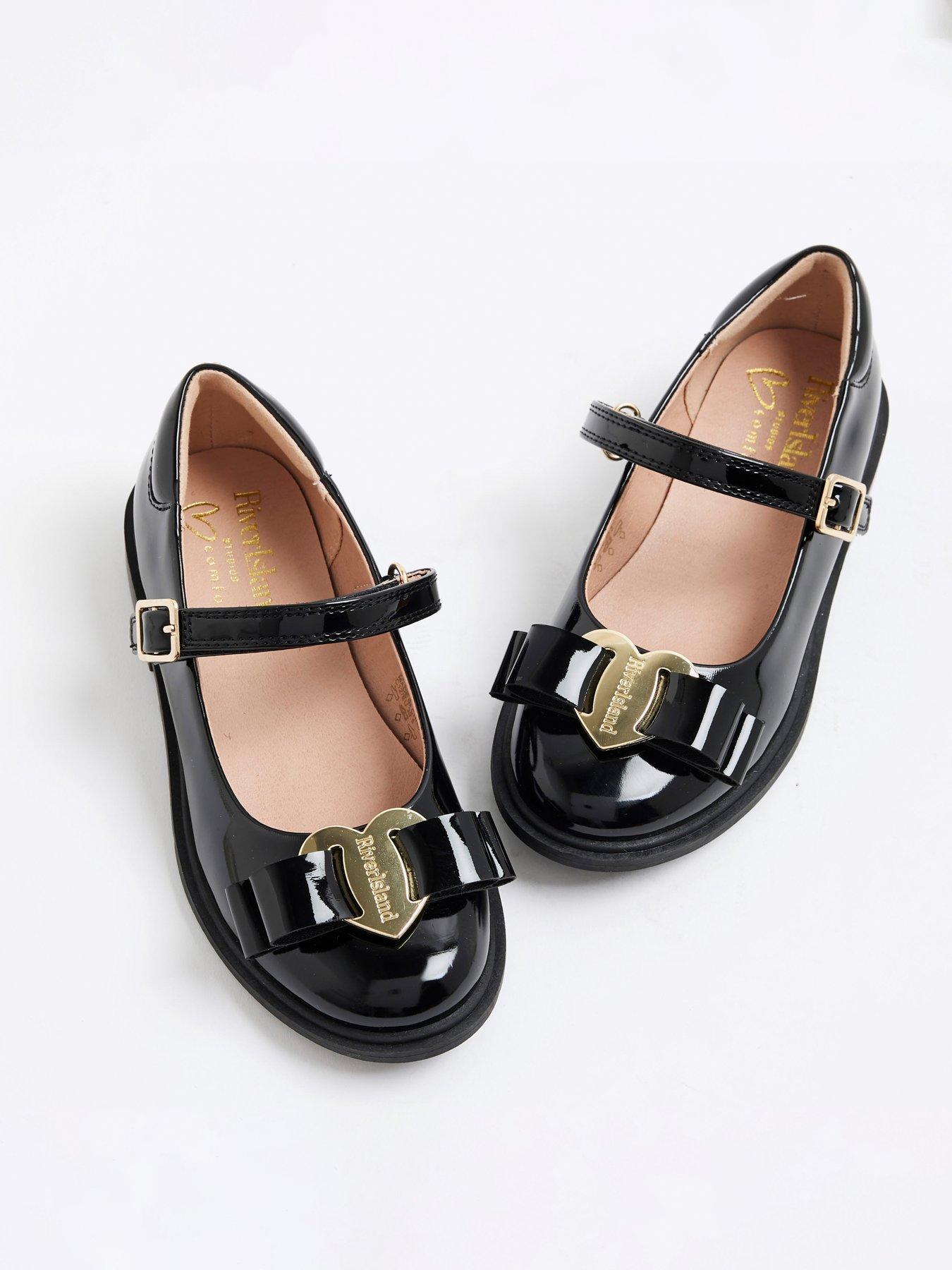 River Island Older Girls Bow Heart Ballet Shoes - Black | Littlewoods