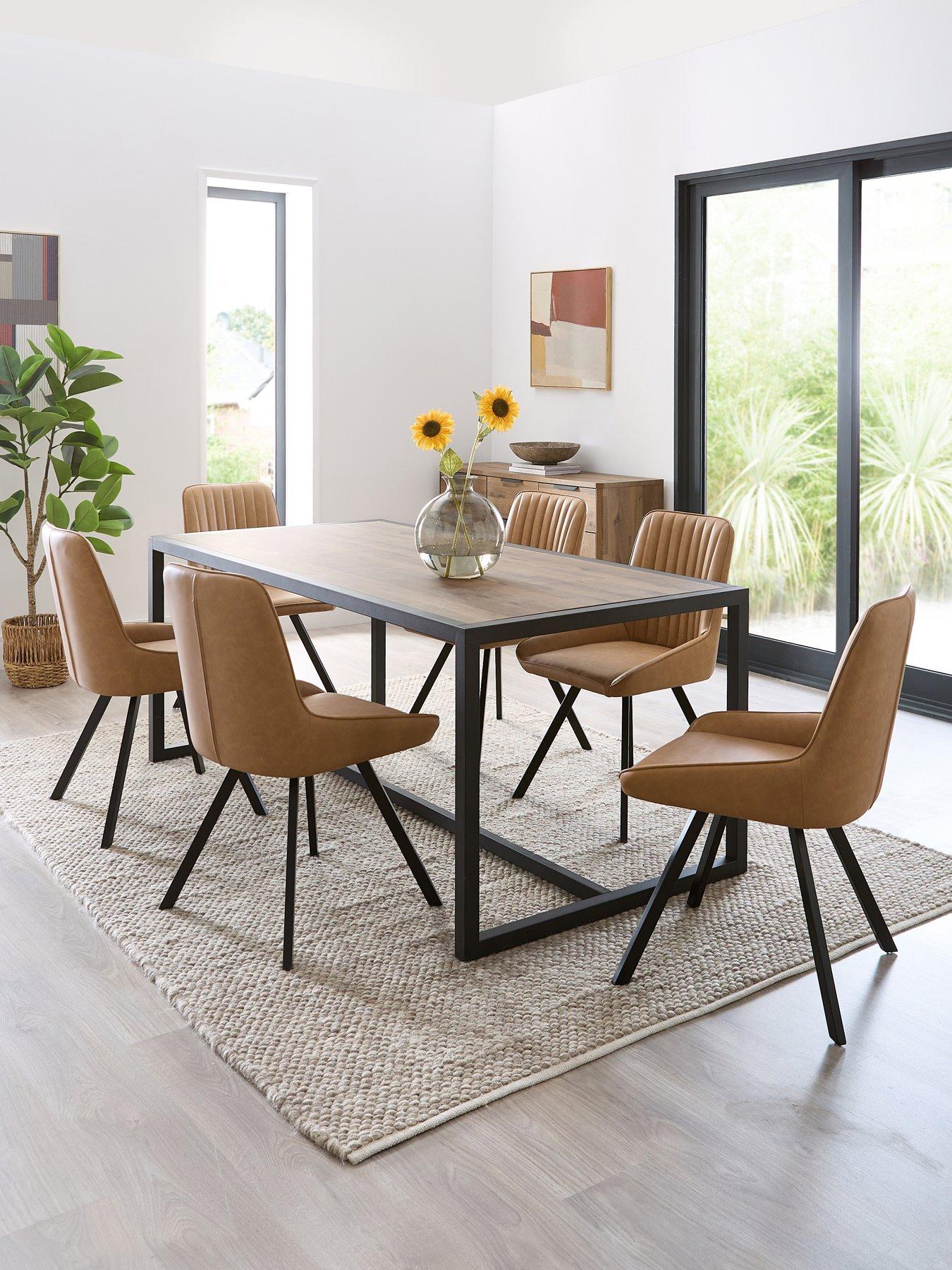 Very Home Harlem Mid Oak Dining Table And 6 Marlow Tan Faux Leather Chairs - FSC® Certified ...