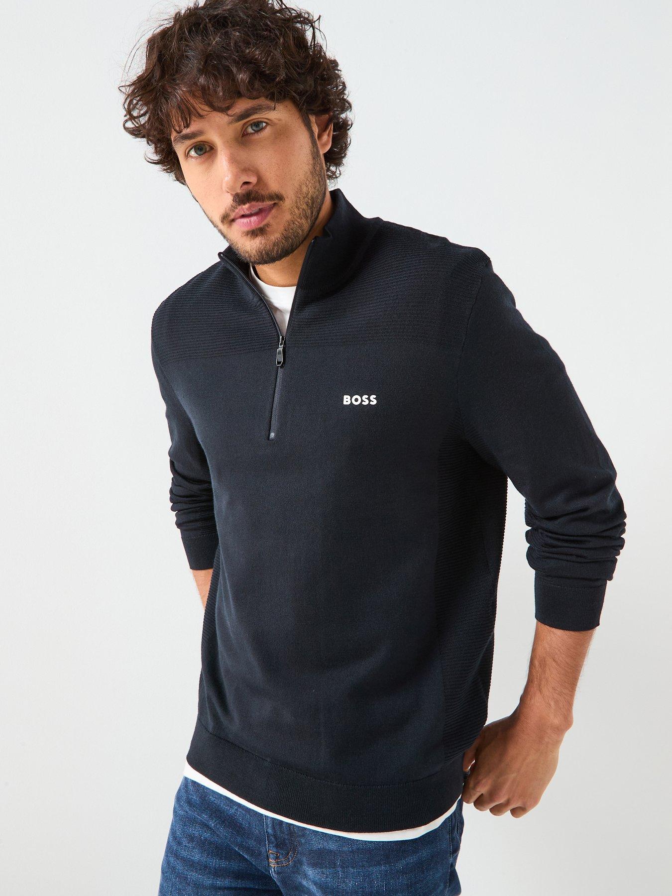 BOSS Momentum-X Merino Quarter Zip Knitted Jumper - Navy | Littlewoods