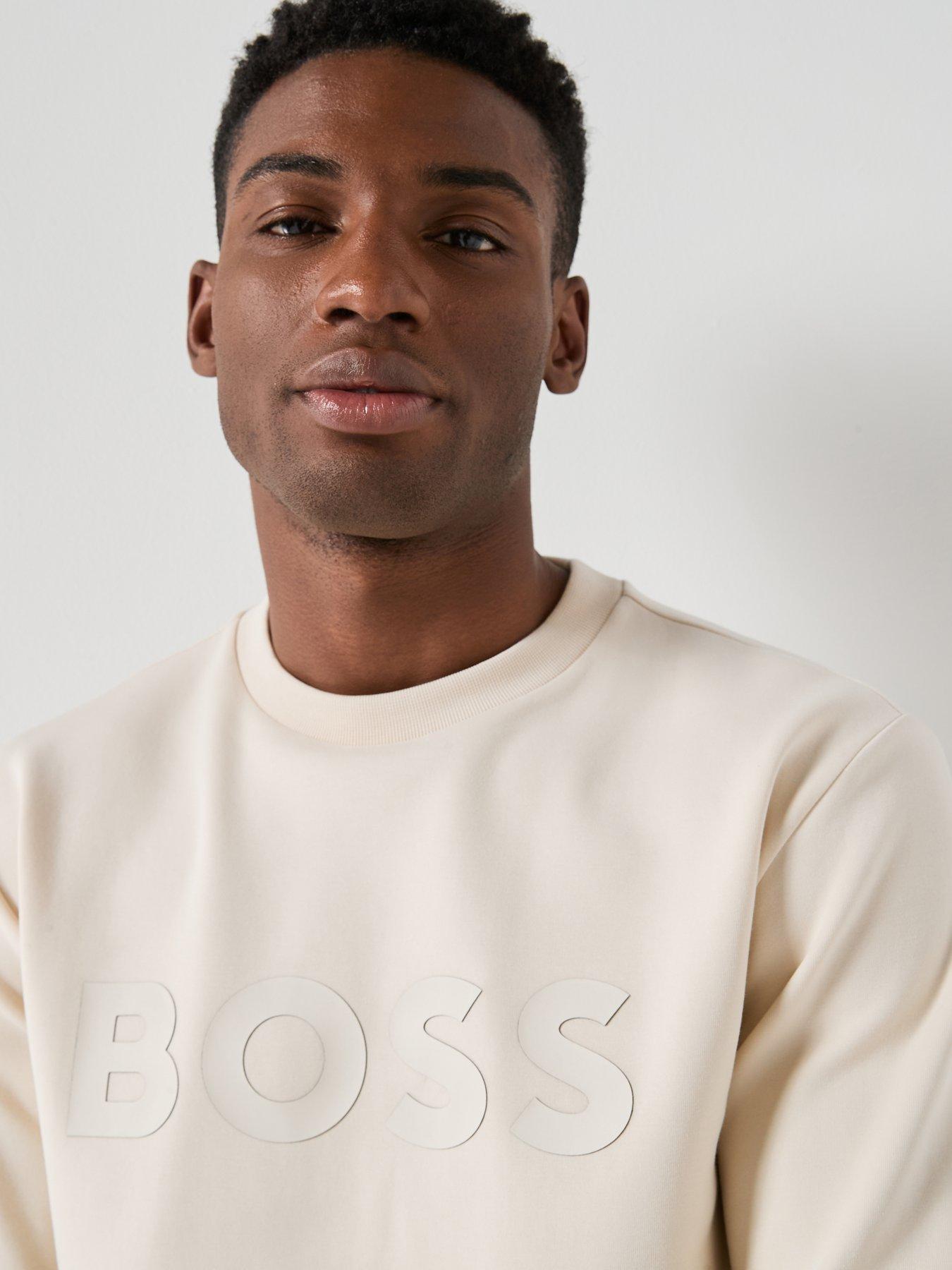BOSS Salbo Chest Logo Crew Sweat - Light Beige | Littlewoods