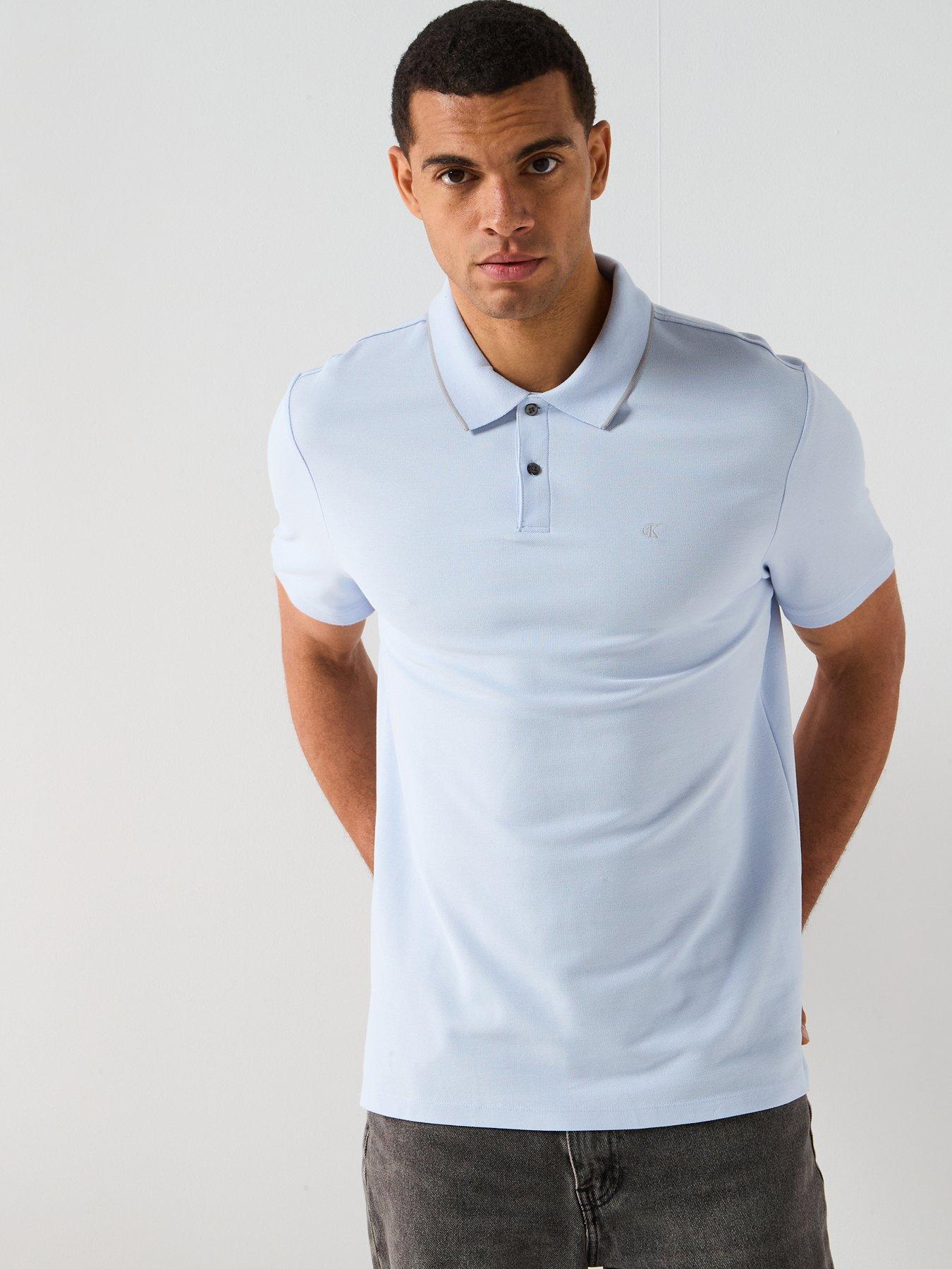Calvin Klein Refined Classic Tipped Polo Shirt - Light Blue | Littlewoods