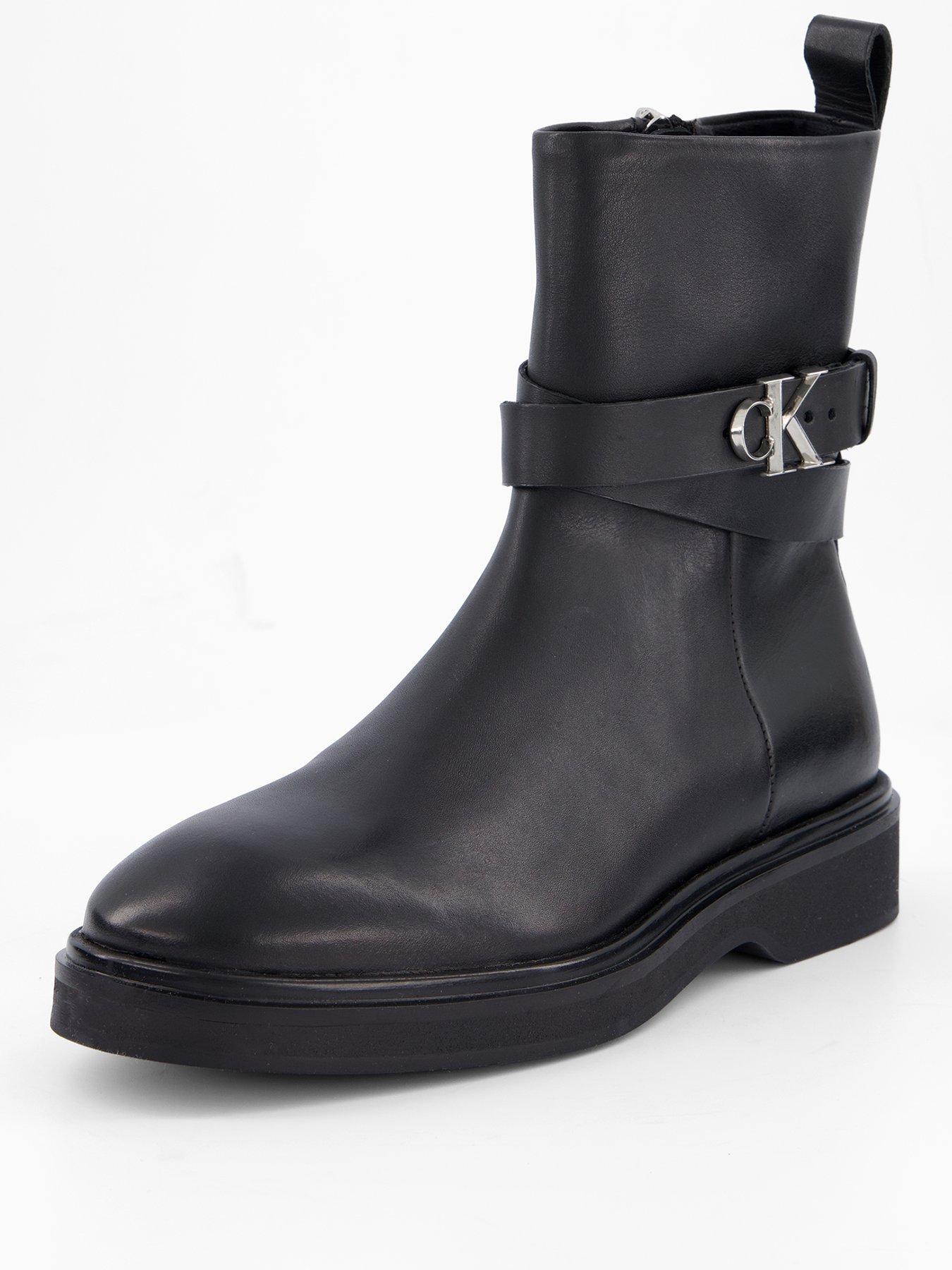 Calvin Klein Metal Logo Ankle Boot - Black | Littlewoods