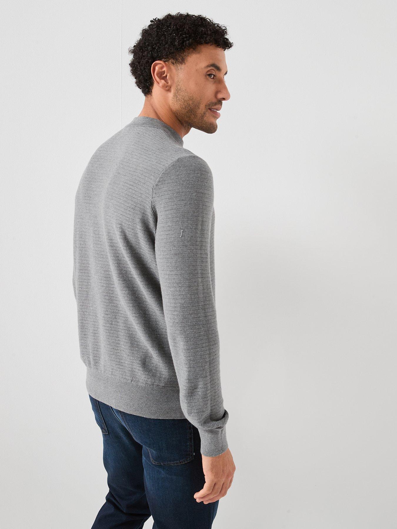 BOSS Anion Regular Fit Waffle Crew Knitted Jumper - Silver | Littlewoods