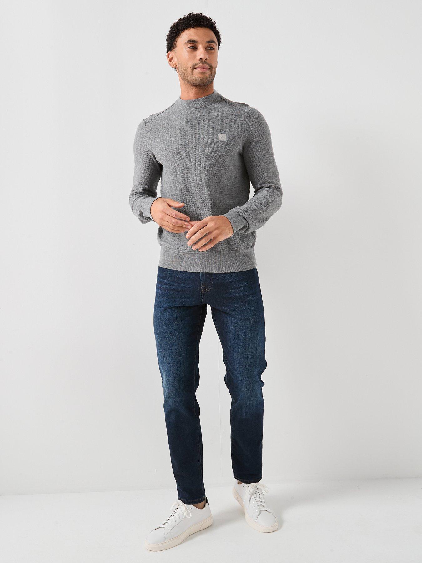 BOSS Anion Regular Fit Waffle Crew Knitted Jumper - Silver | Littlewoods