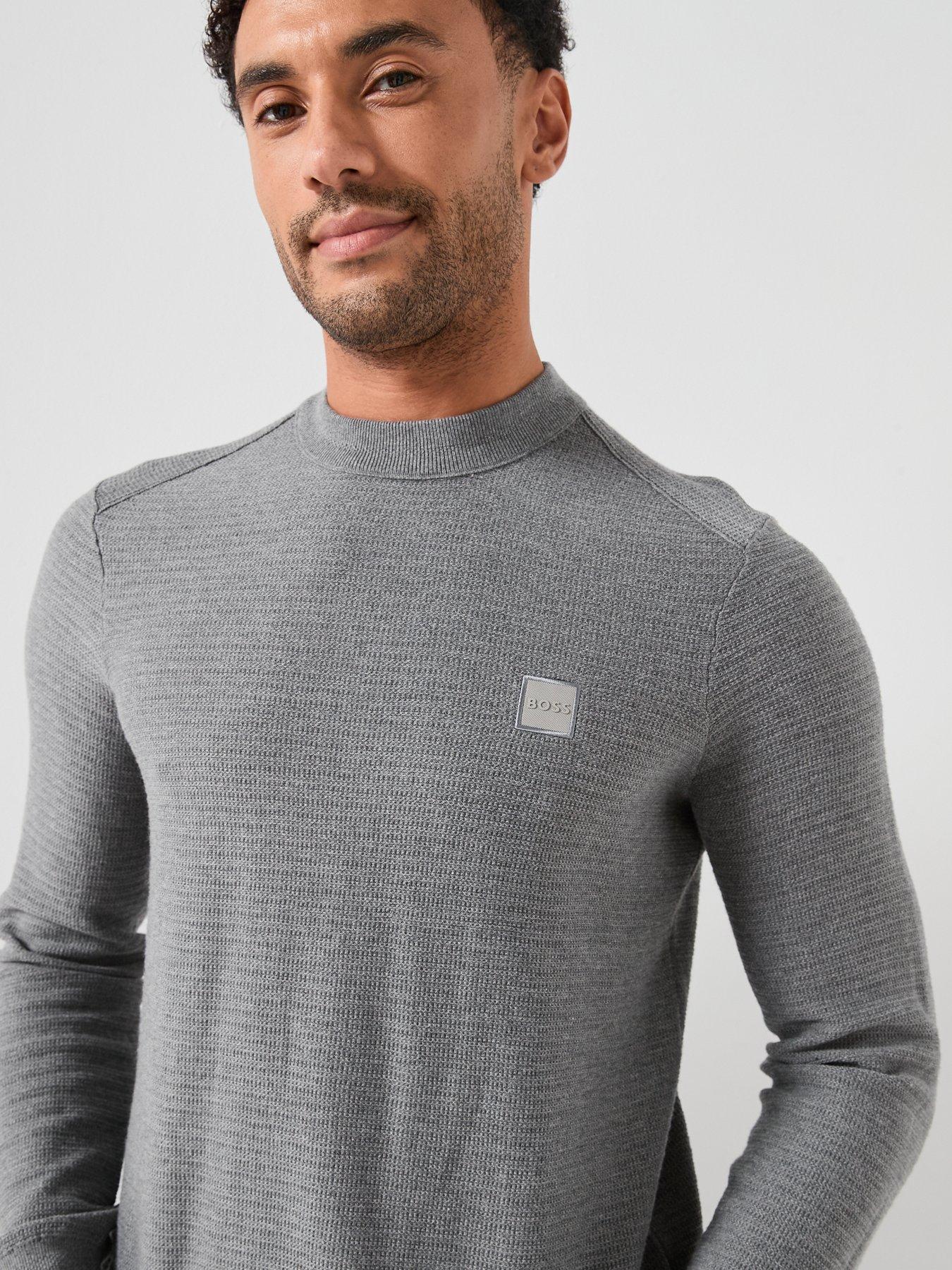 BOSS Anion Regular Fit Waffle Crew Knitted Jumper - Silver | Littlewoods