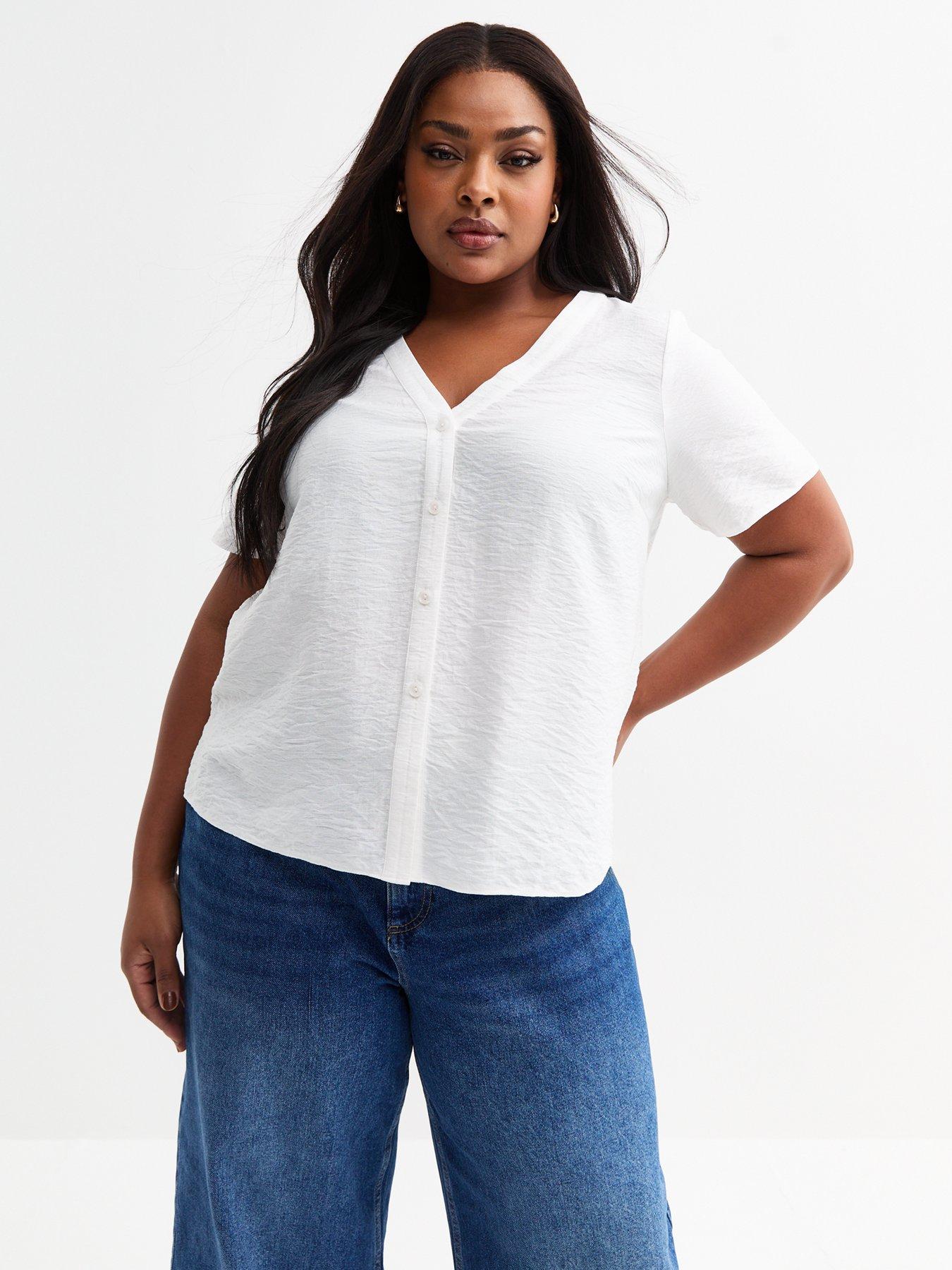 New Look Curves Button Up Top - White | Littlewoods