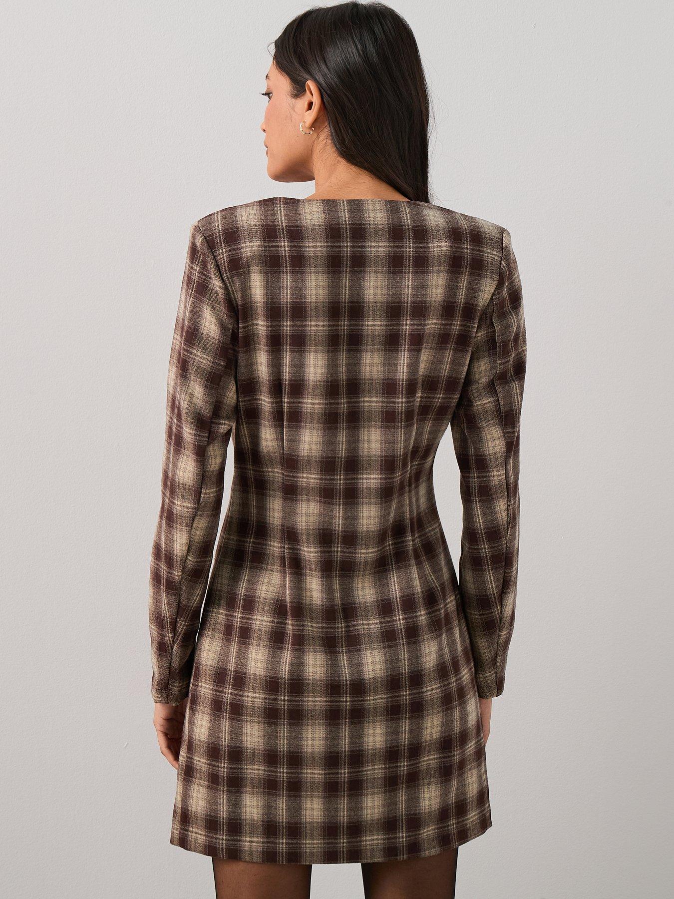 The Very Collection Long Sleeve Button Down Checked Mini Dress - Print ...