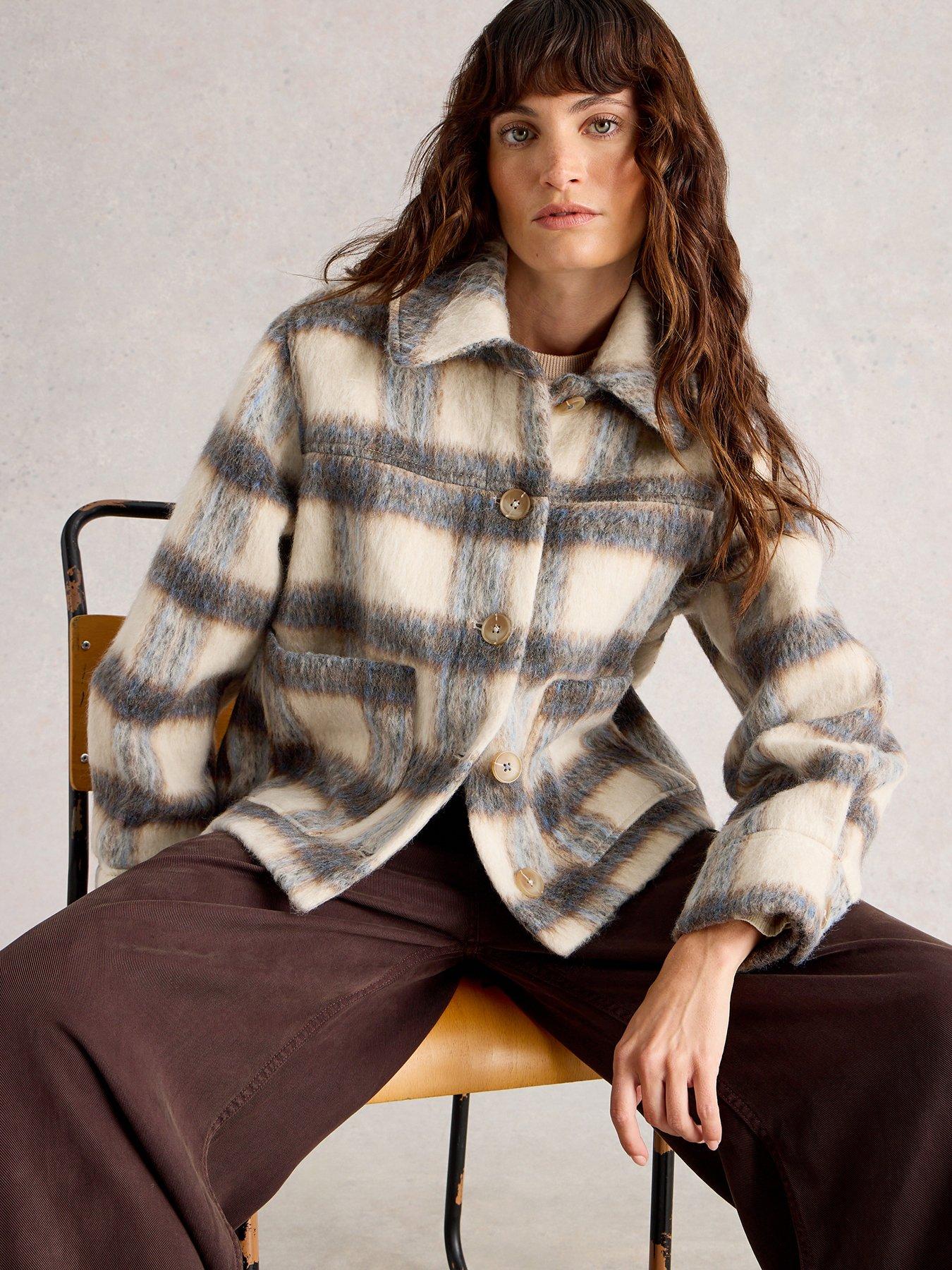 White Stuff Alexa Check Wool Blend Jacket - Blue | Littlewoods