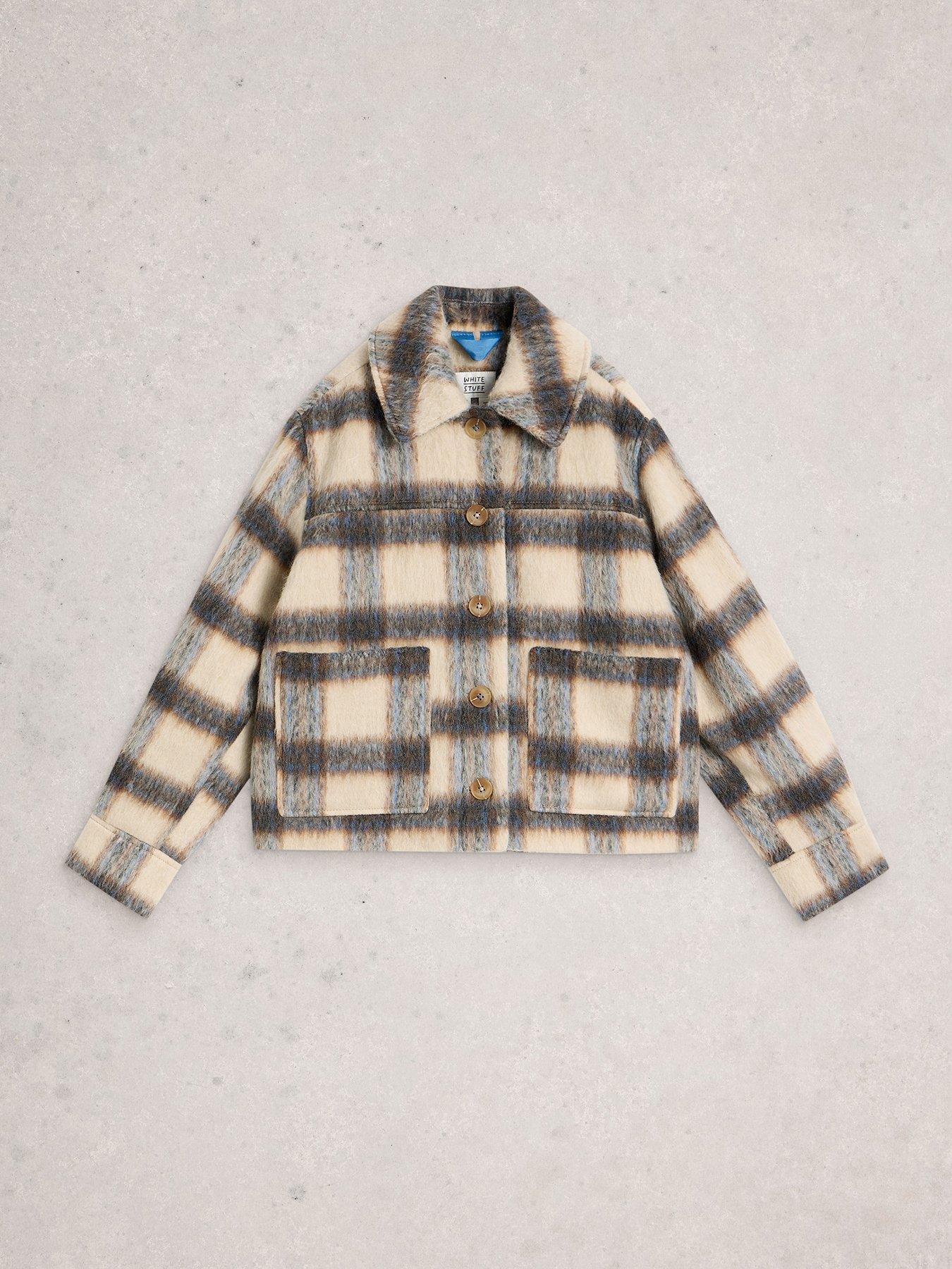 White Stuff Alexa Check Wool Blend Jacket - Blue | Littlewoods