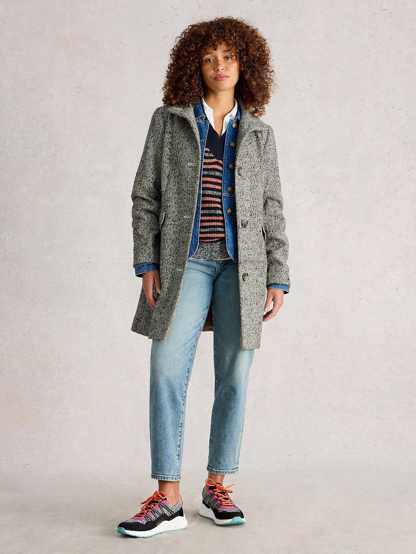 White Stuff Karla Tweed Wool Blend Coat - Grey | Littlewoods
