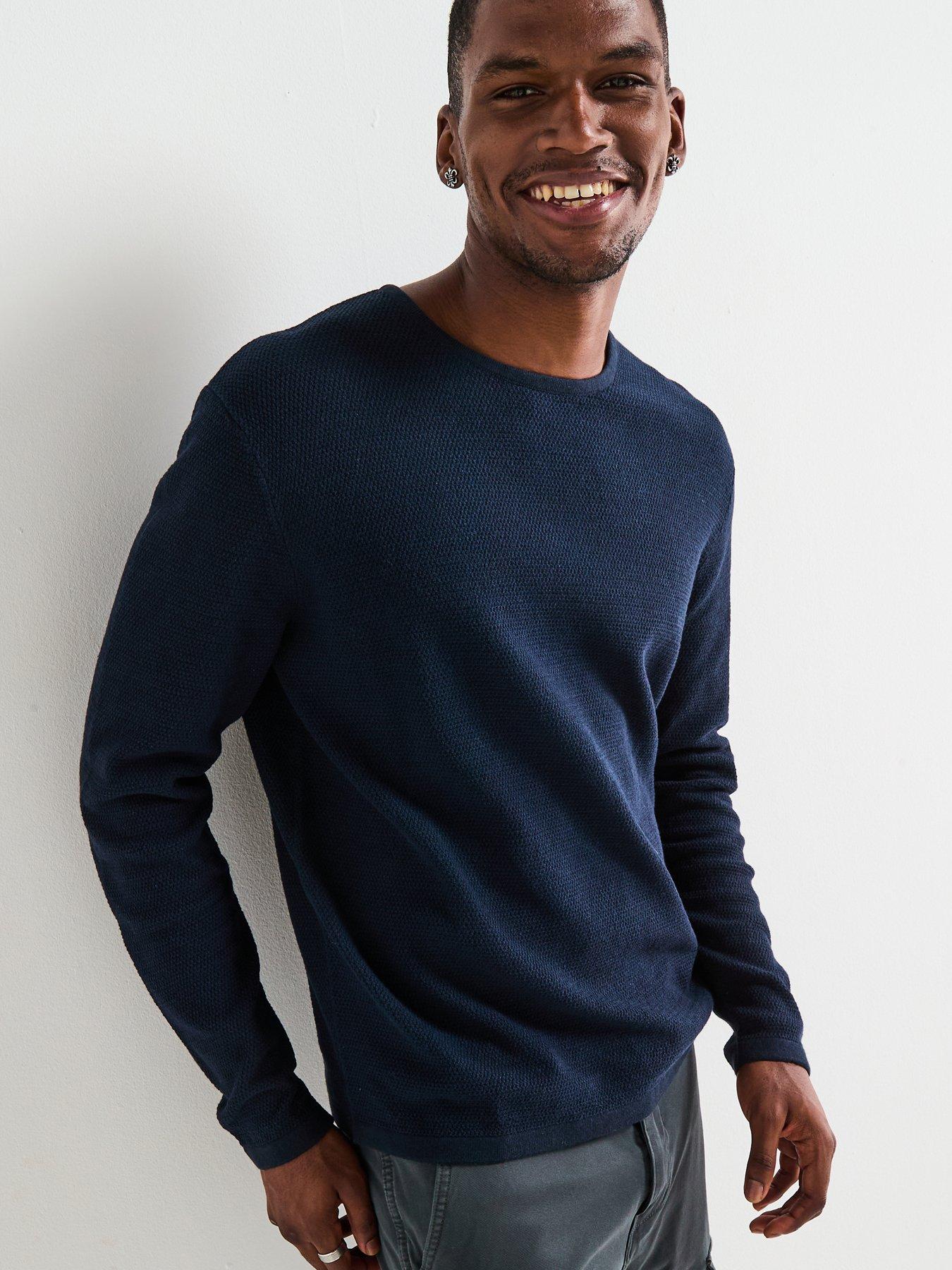 Jack & Jones George Textured Crew Knitted Jumper - Navy | Littlewoods