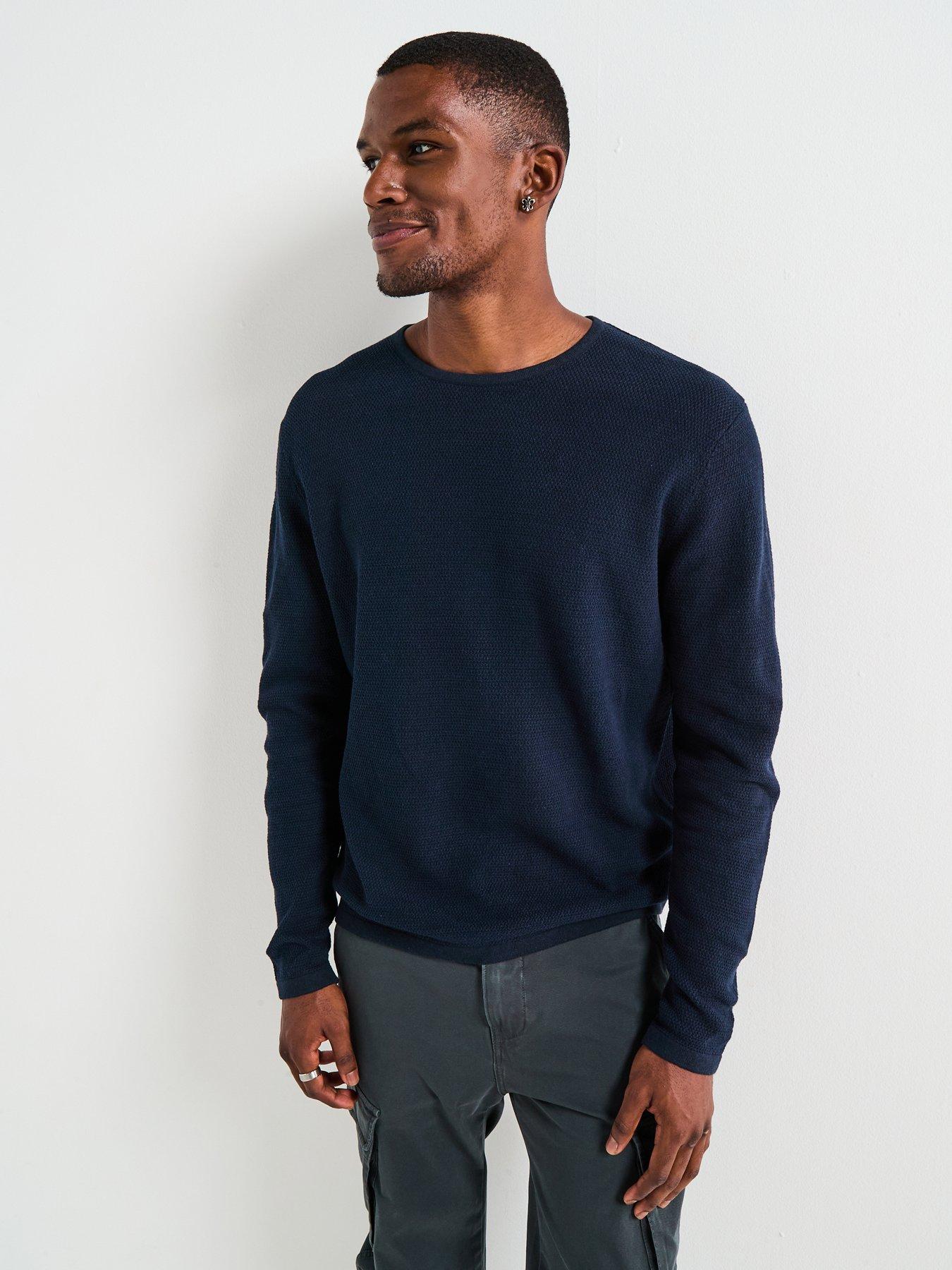 Jack & Jones George Textured Crew Knitted Jumper - Navy | Littlewoods
