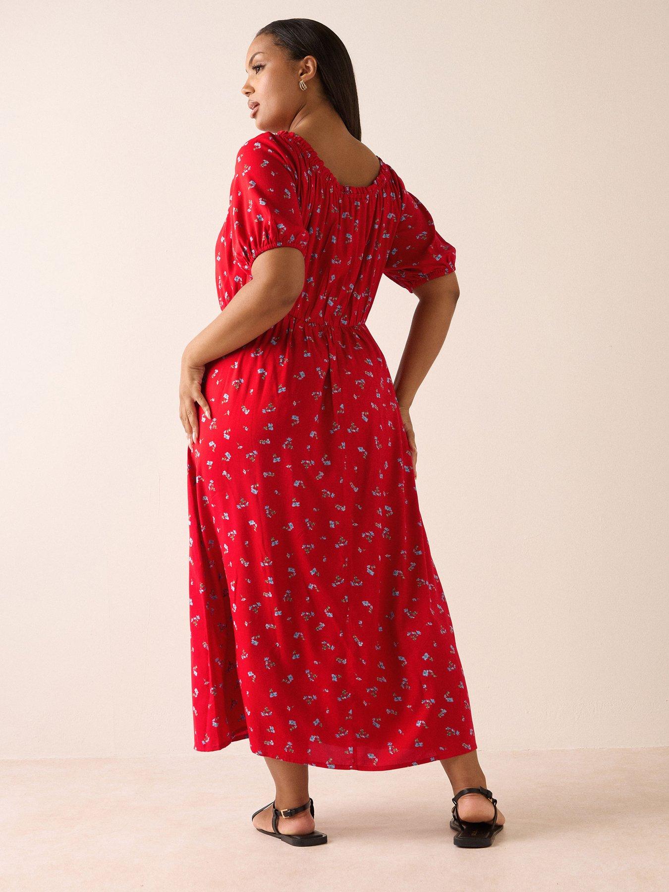 Yours Curve Short Sleeve Gypsy Dress - Red | Littlewoods