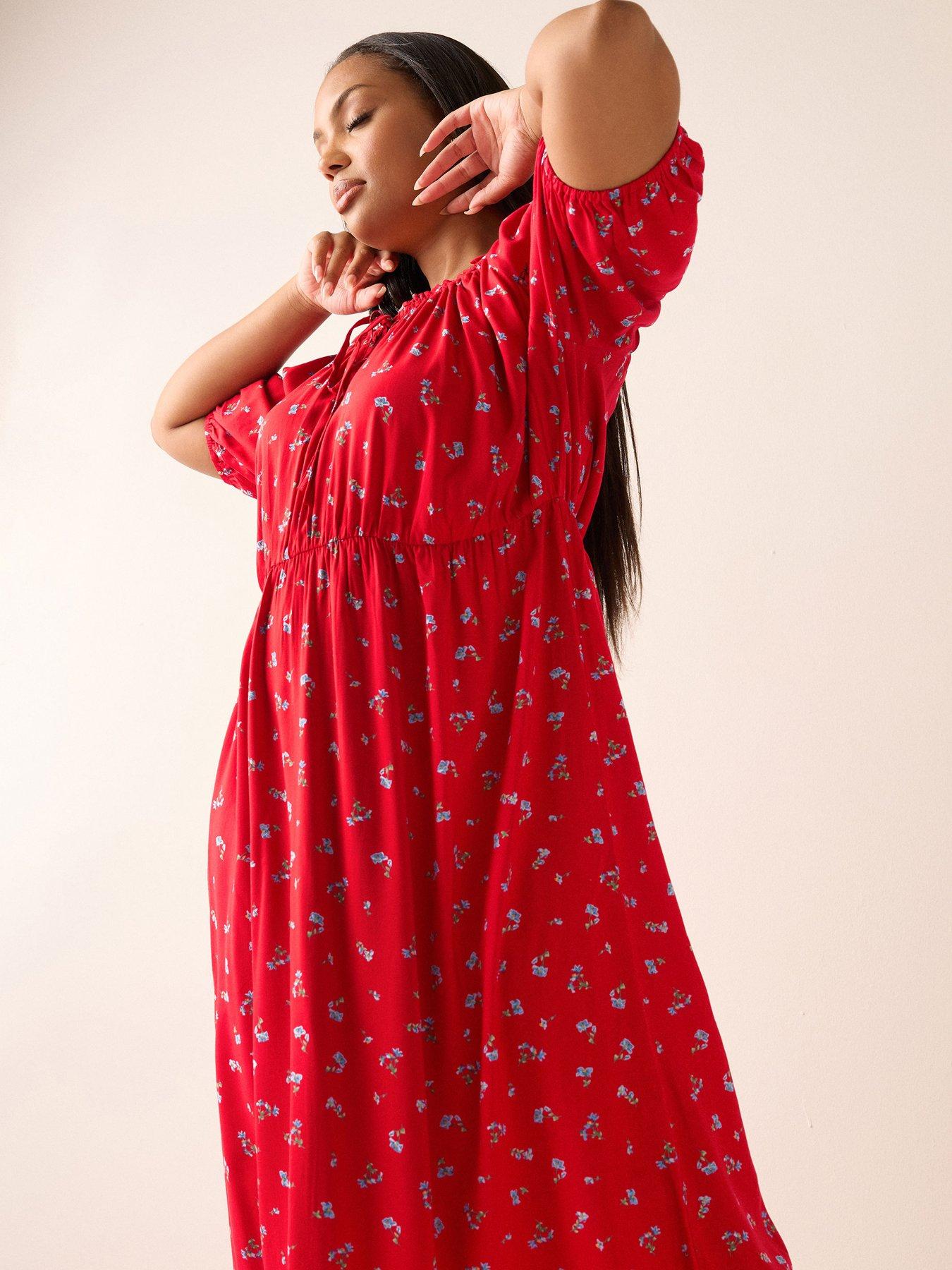 Yours Curve Short Sleeve Gypsy Dress - Red | Littlewoods