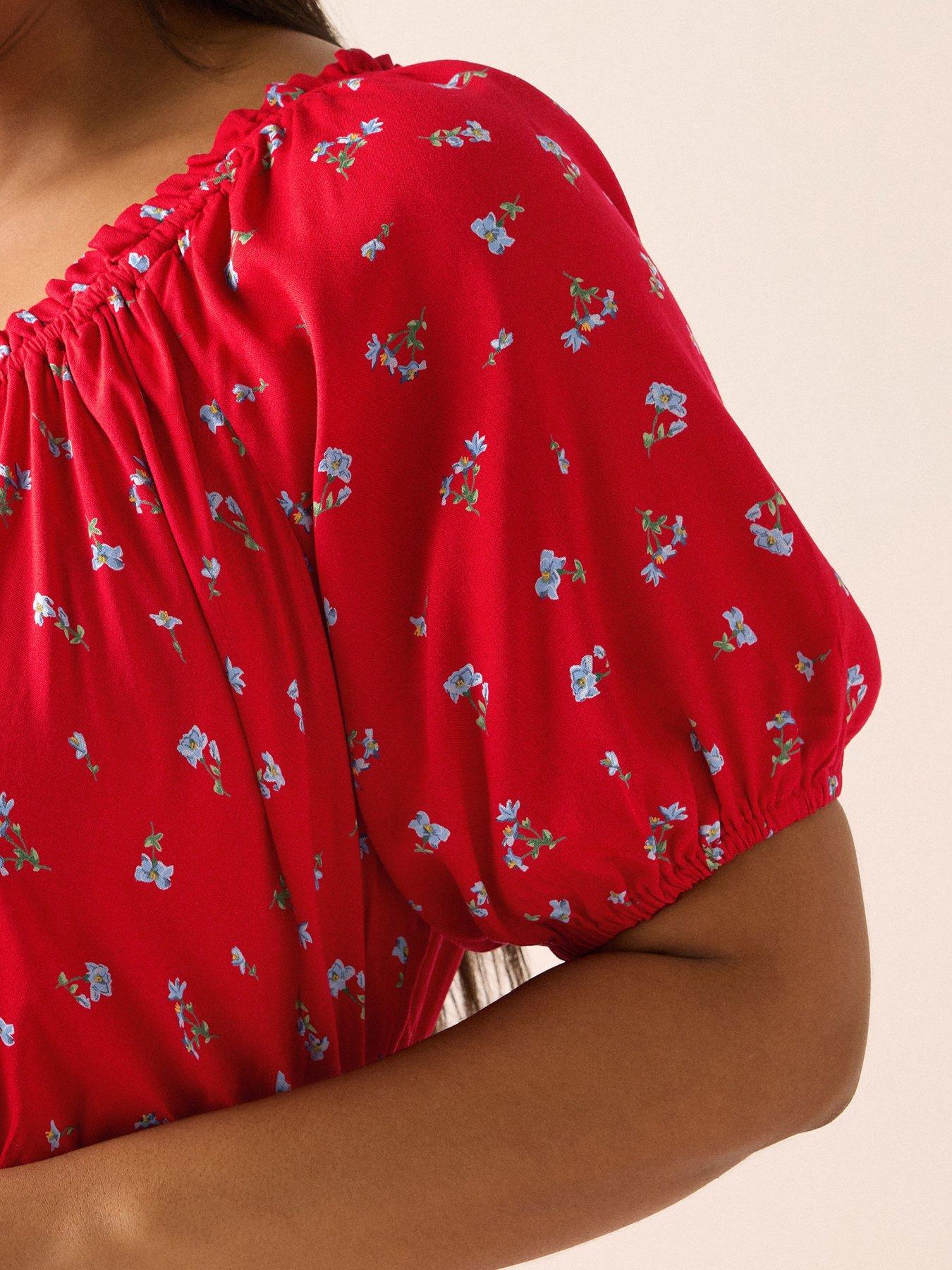 Yours Curve Short Sleeve Gypsy Dress - Red | Littlewoods