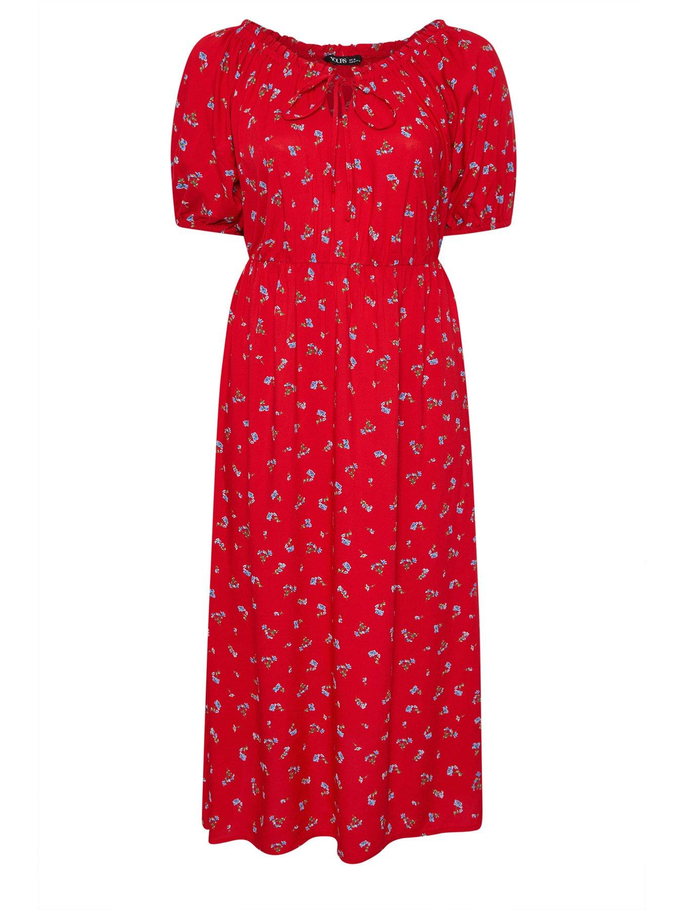 Yours Curve Short Sleeve Gypsy Dress - Red | Littlewoods