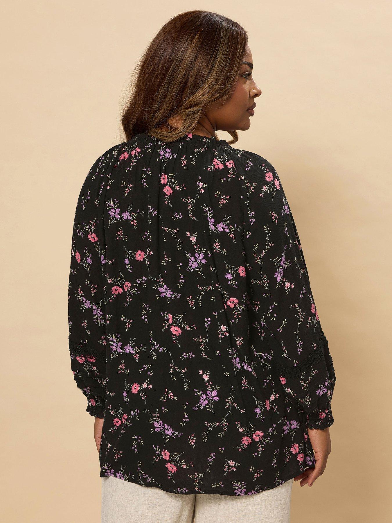 Yours Curve Long Sleeve Pintuck Gypsy Top - Black | Littlewoods