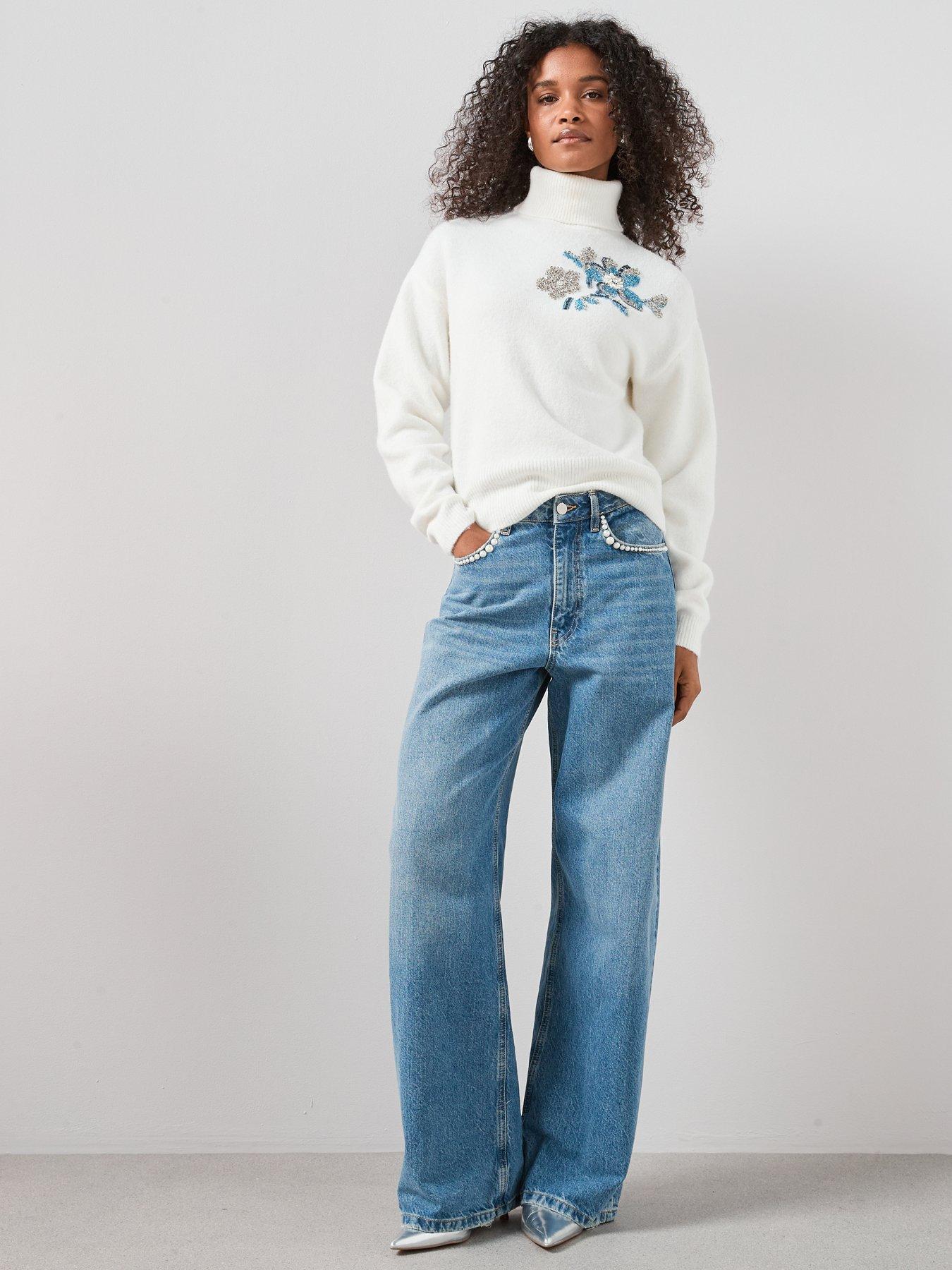 The Very Collection Roll Neck Embellished Jumper With Wool - Cream ...