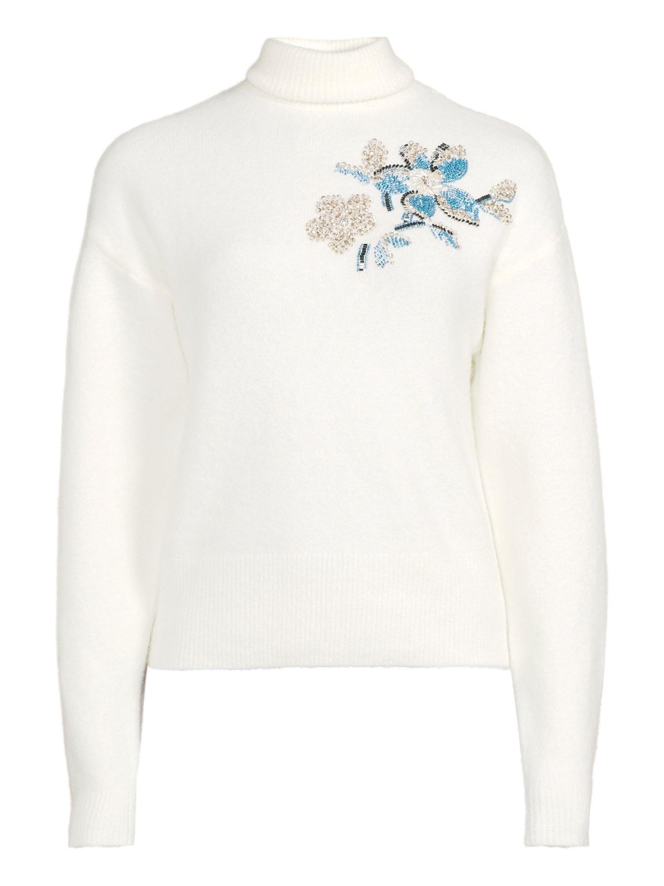 The Very Collection Roll Neck Embellished Jumper With Wool - Cream ...
