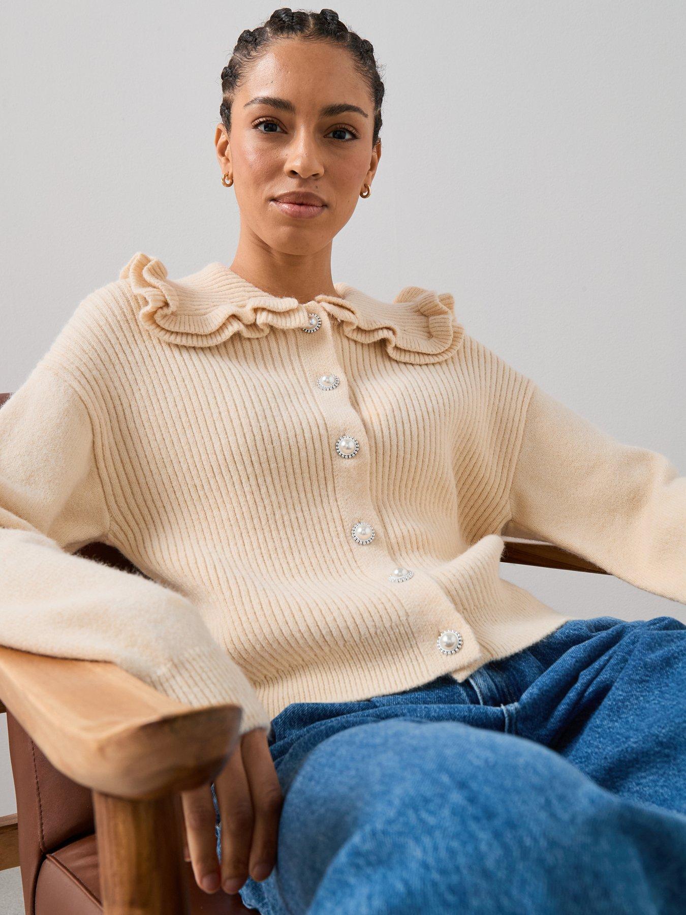 The Very Collection Frill Collared Cardigan With Wool - Cream | Littlewoods
