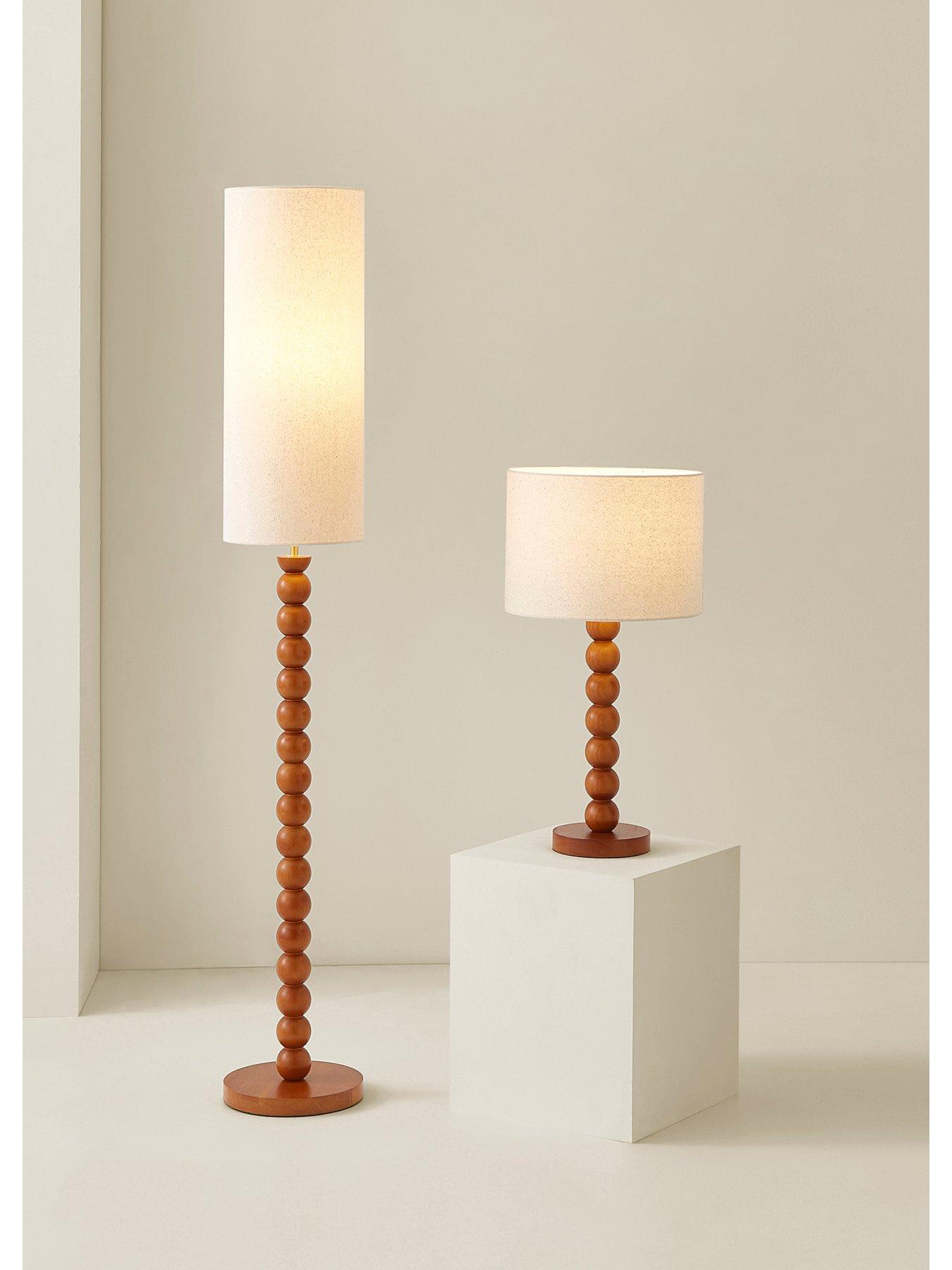 ValueLights Wyatt Walnut Wood Bobbin Table Lamp With Natural Linen ...