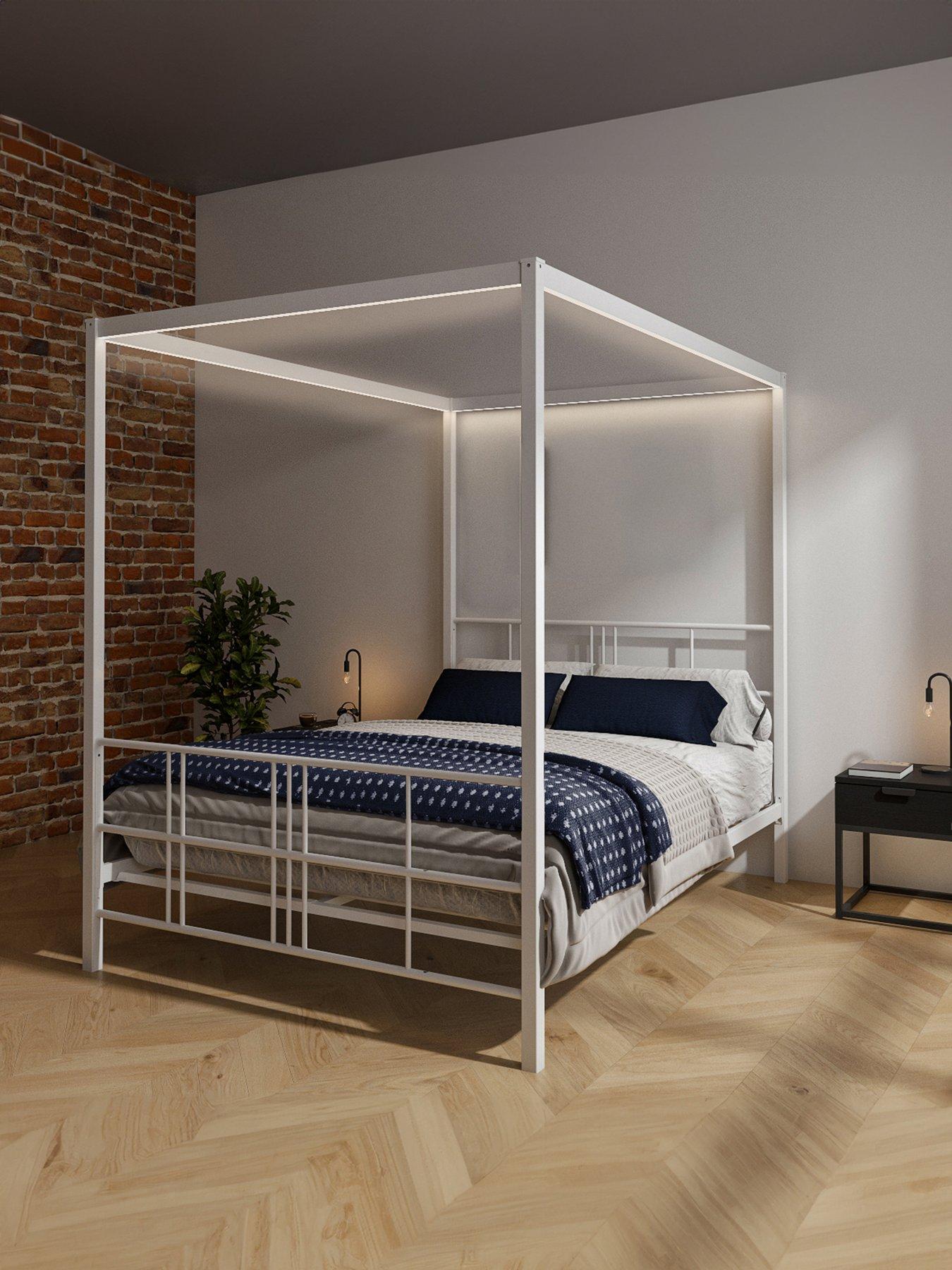 XR Living Fern 4 Poster Canopy Bed With White Soft Glow LED Light ...