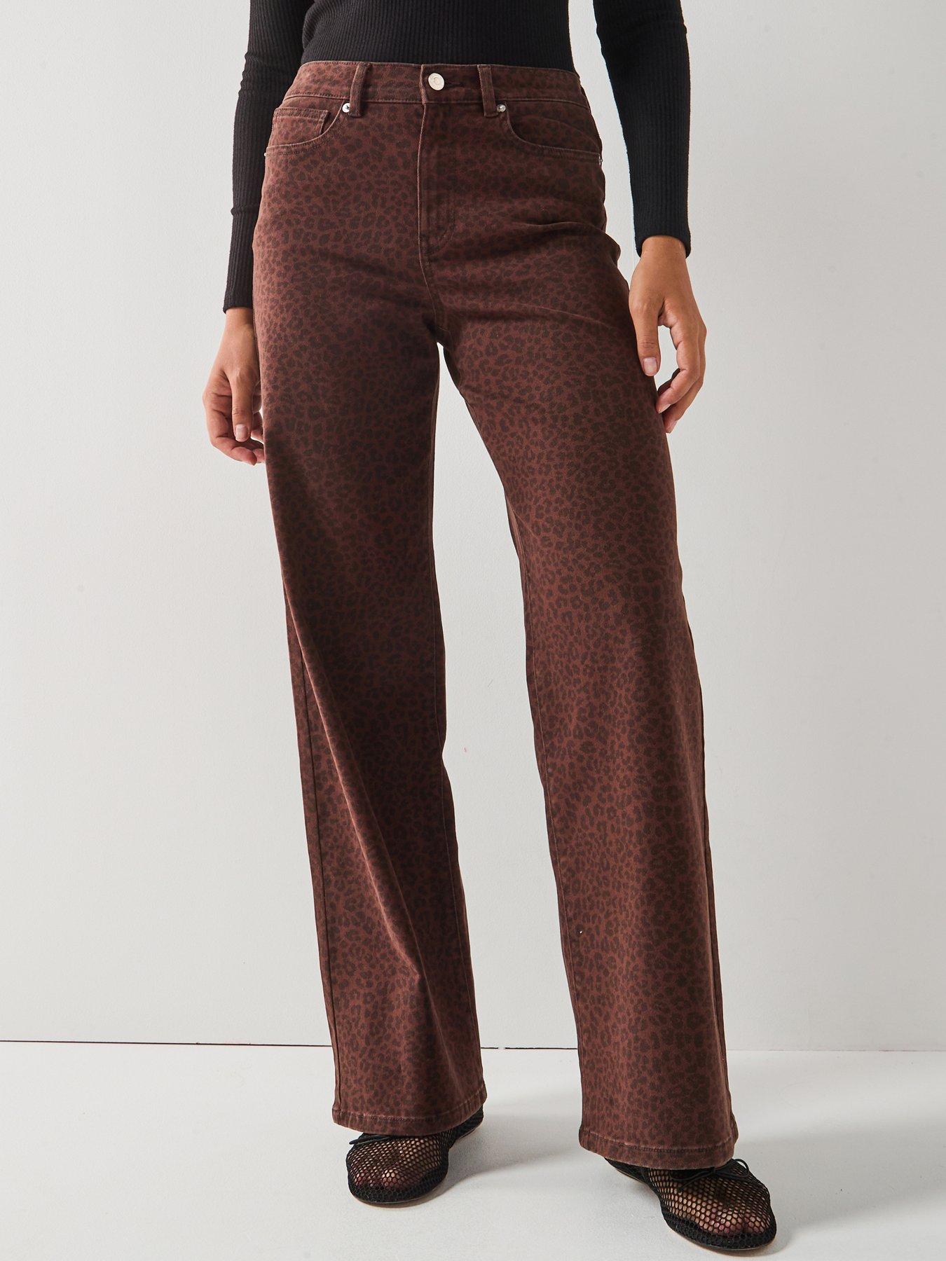 Only Madison High Waist Wide Leg Animal Jean - Brown | Littlewoods