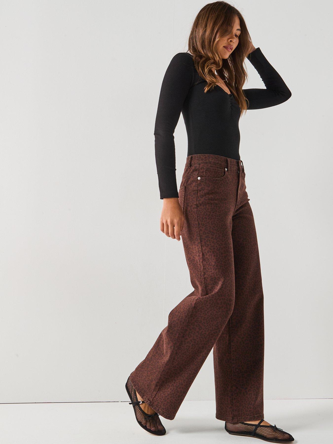 Only Madison High Waist Wide Leg Animal Jean - Brown | Littlewoods