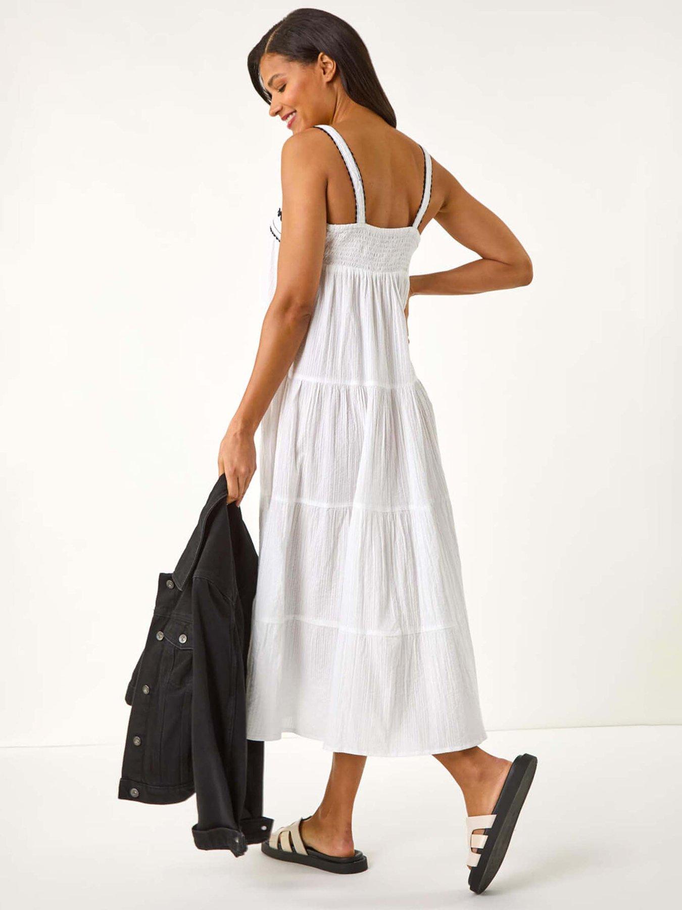 Roman Ric Rac Trim Midi Dress - White | Littlewoods