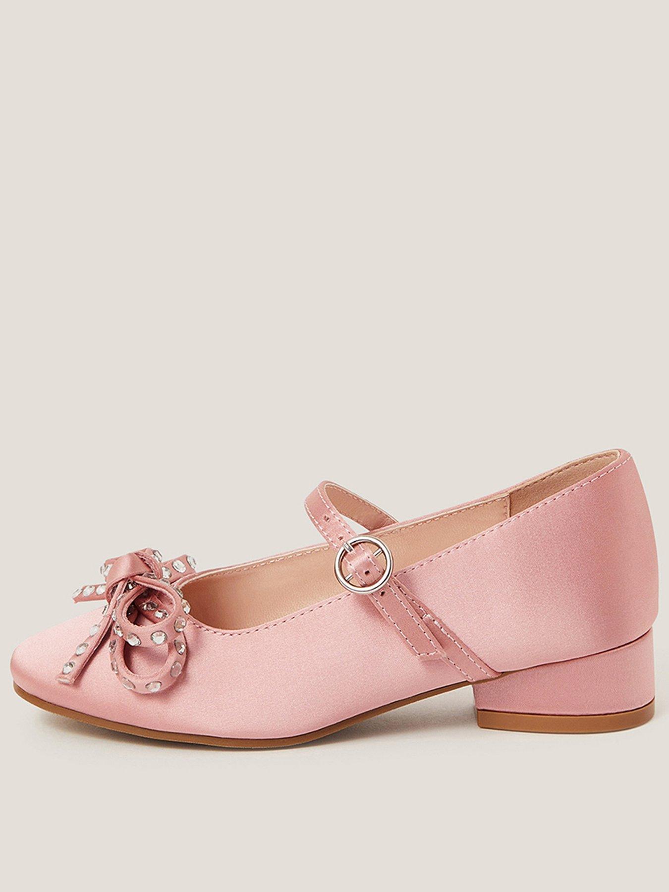 Monsoon Girls Diamante Bow Mini Heel Shoes - Pink | Littlewoods
