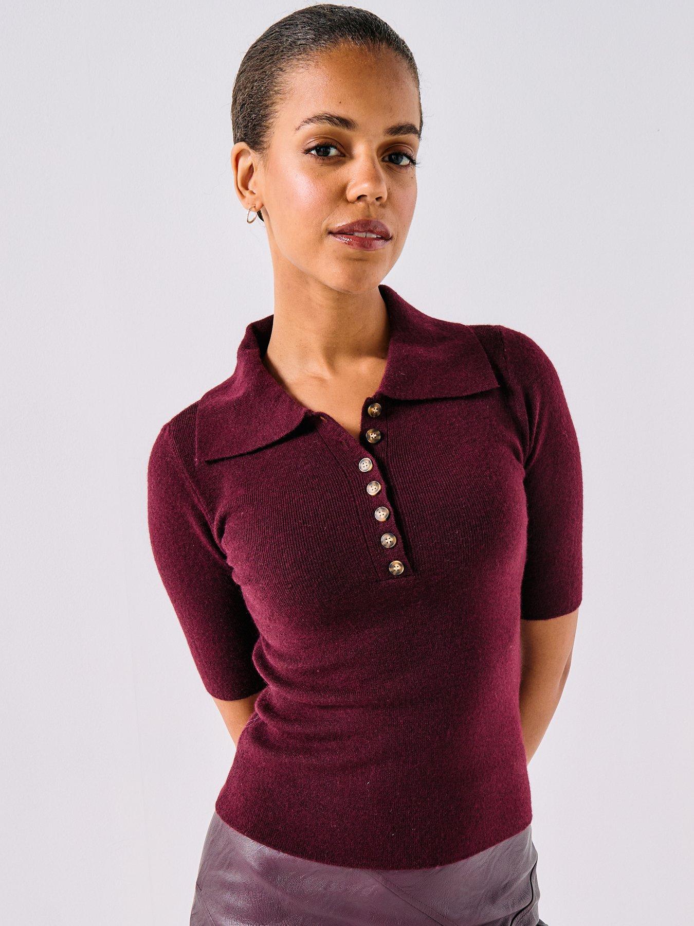 Vero Moda Marina 2/4 Sleeve Polo neck pullover - Red | Littlewoods