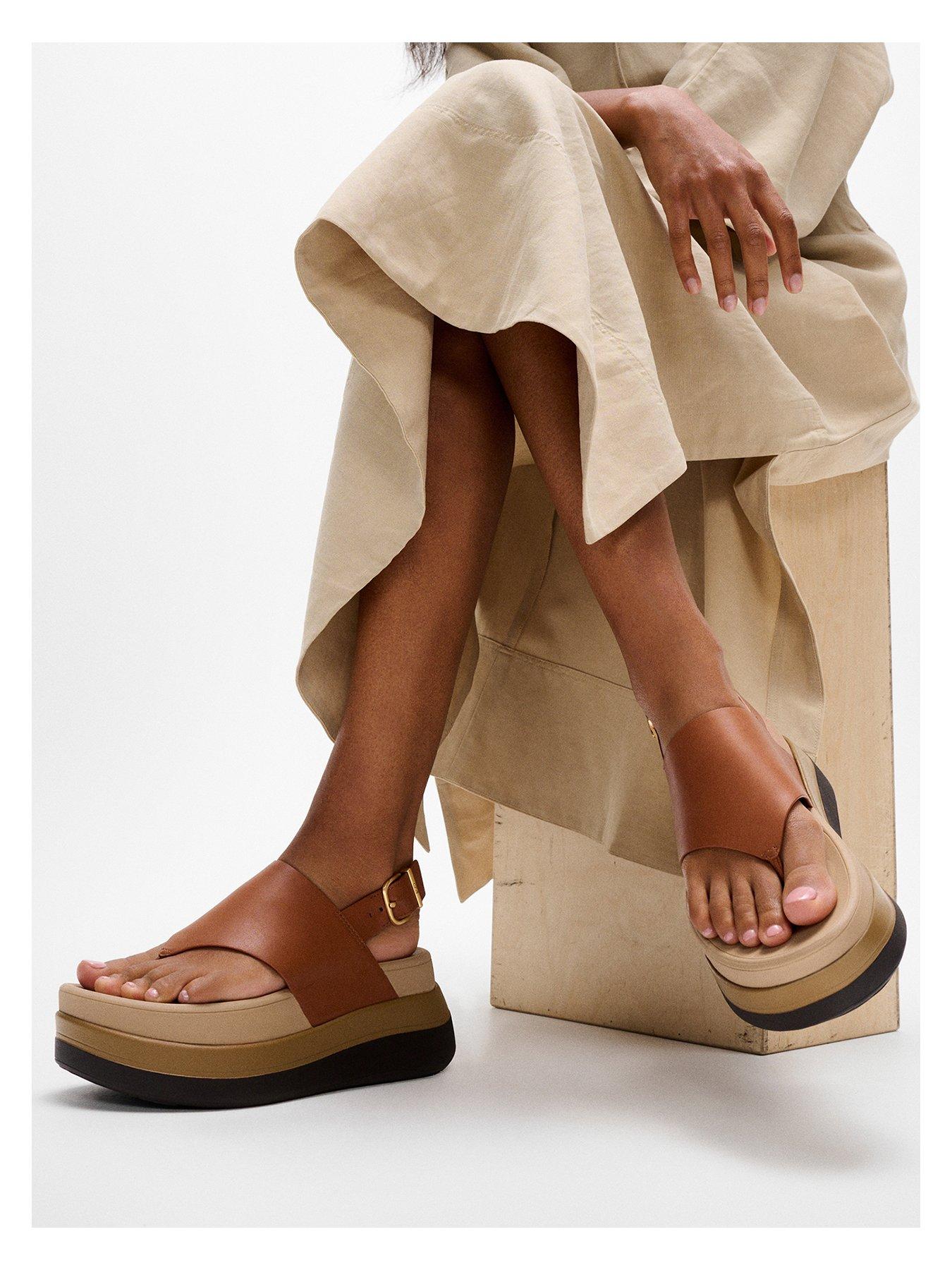 FitFlop F-mode Stack Leather Back-strap Toe-post Sandal - Deep Tan ...