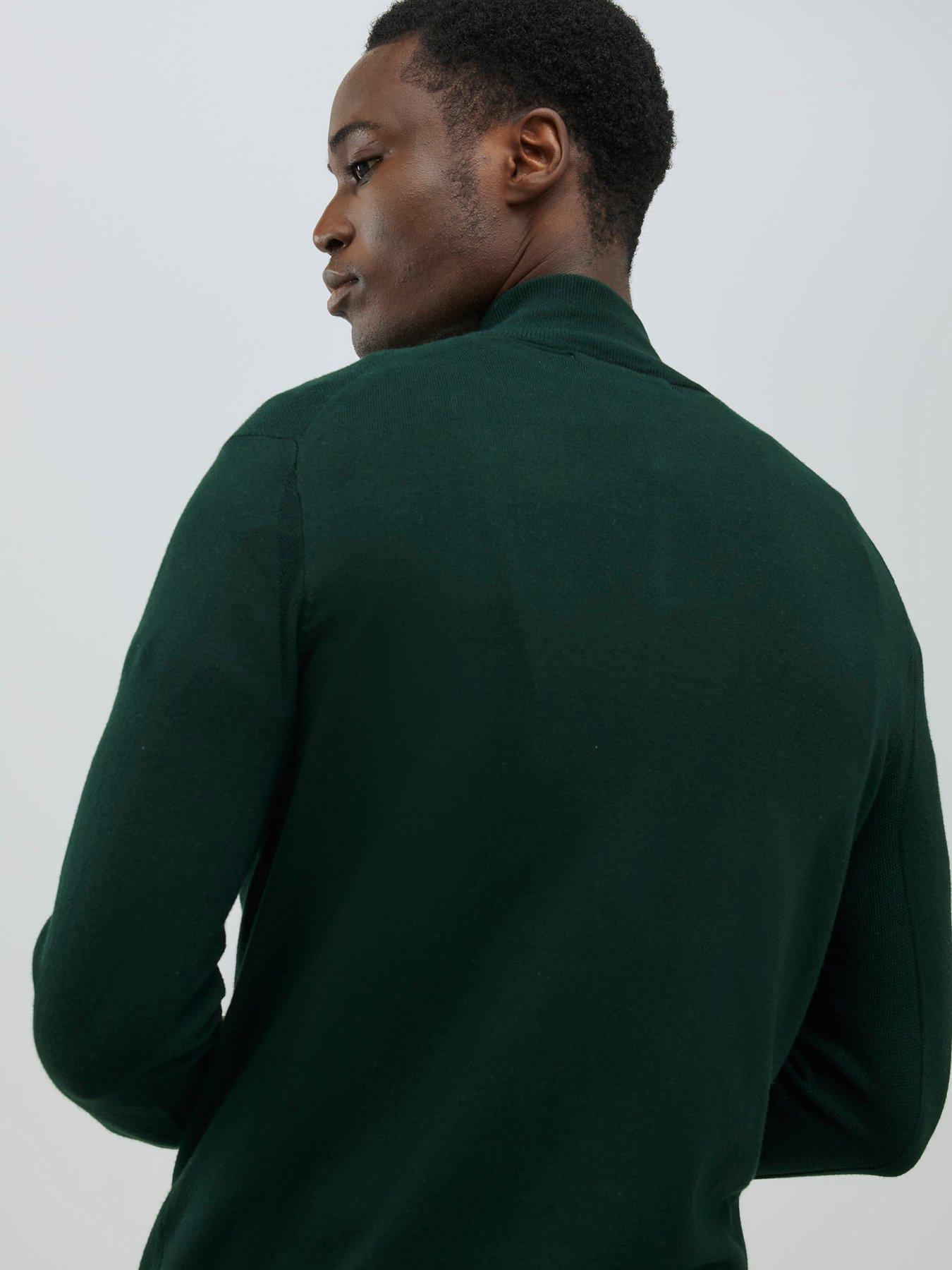 River Island Smart Quarter Zip Knitted Jumper - Dark Green | Littlewoods