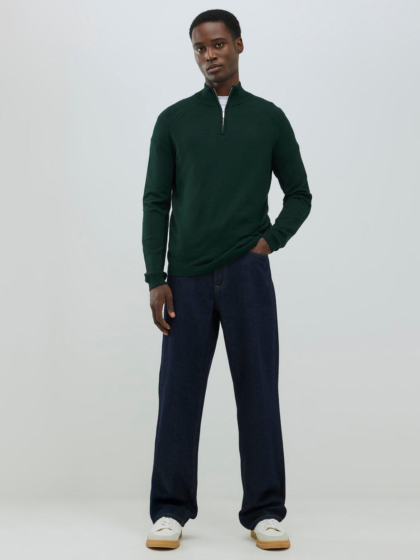 River Island Smart Quarter Zip Knitted Jumper - Dark Green | Littlewoods