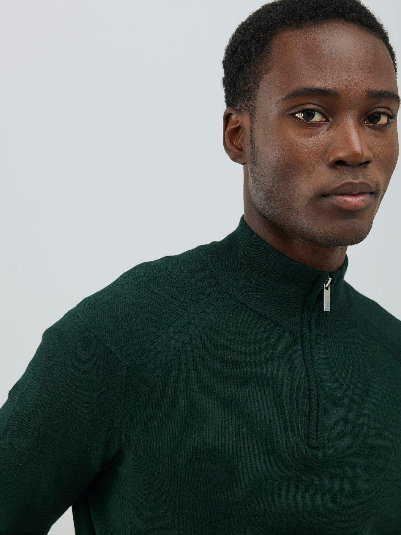 River Island Smart Quarter Zip Knitted Jumper - Dark Green | Littlewoods