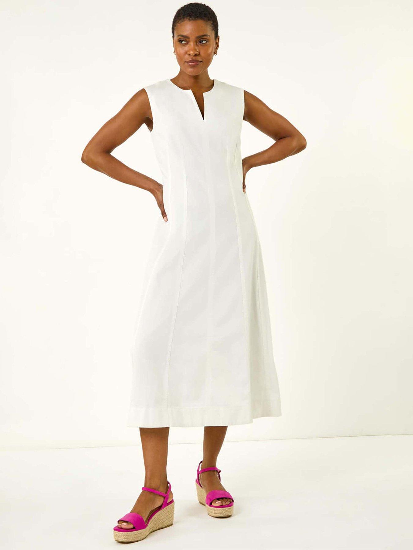 Roman Panel Detail Midi Dress - White | Littlewoods