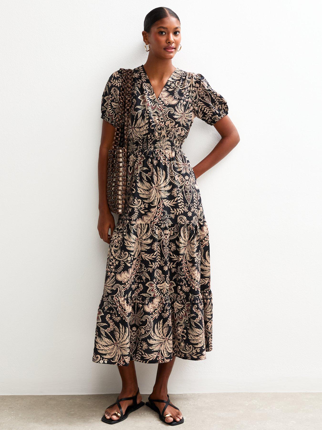 New Look Palm Tree Print Midi Dress - Black | Littlewoods