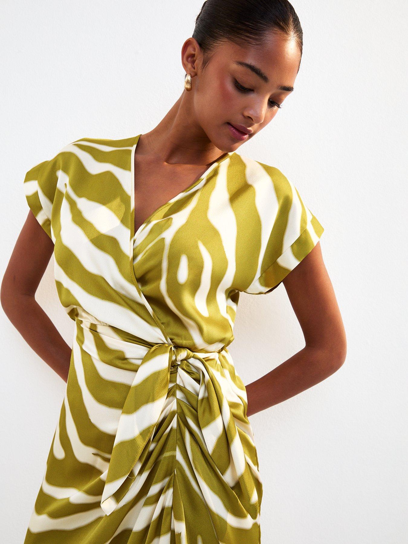 New Look Zebra Print Wrap Front Midi Dress - Green | Littlewoods